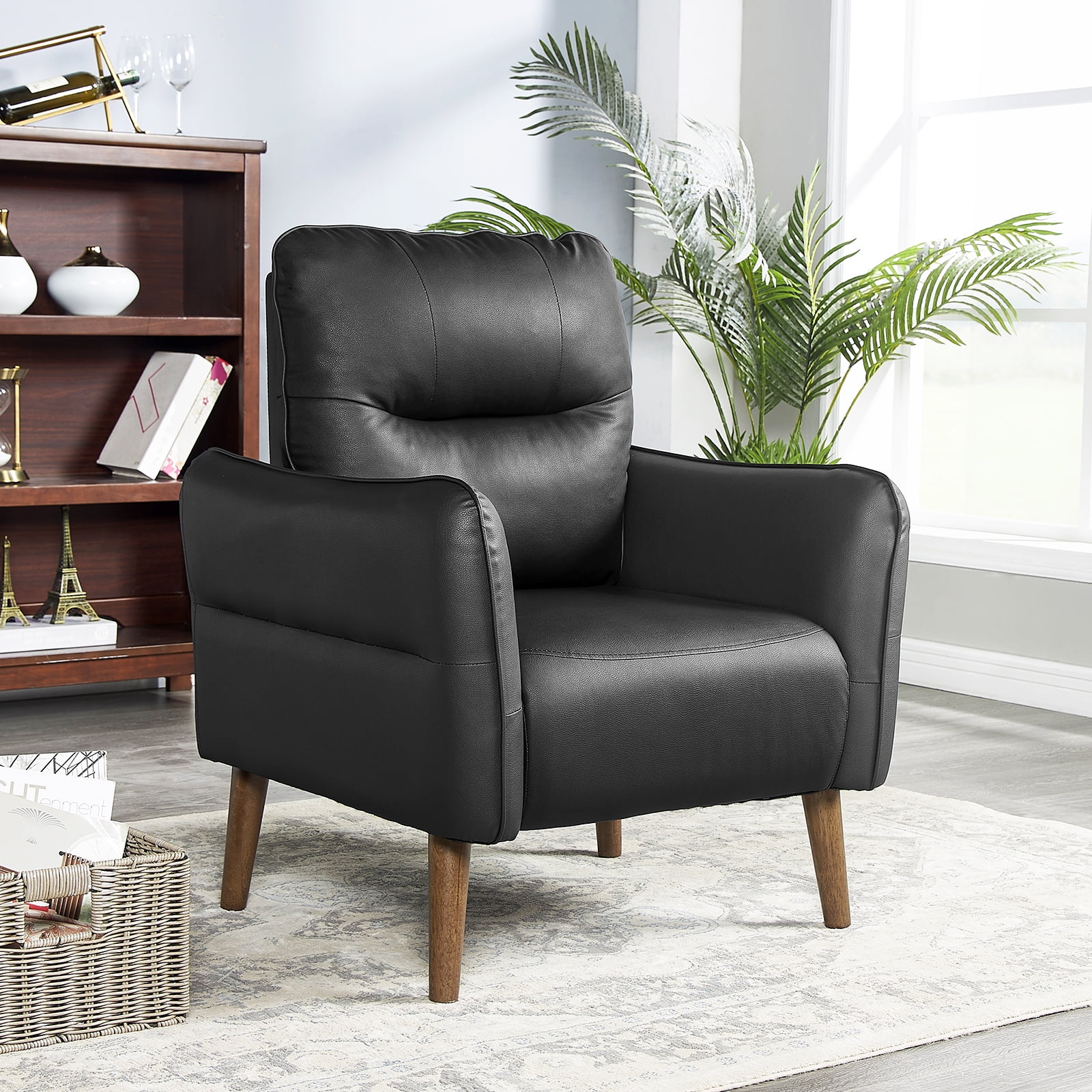 CURUK Modern Leather Solid Print Accent Armchair, Black - Walmart.com