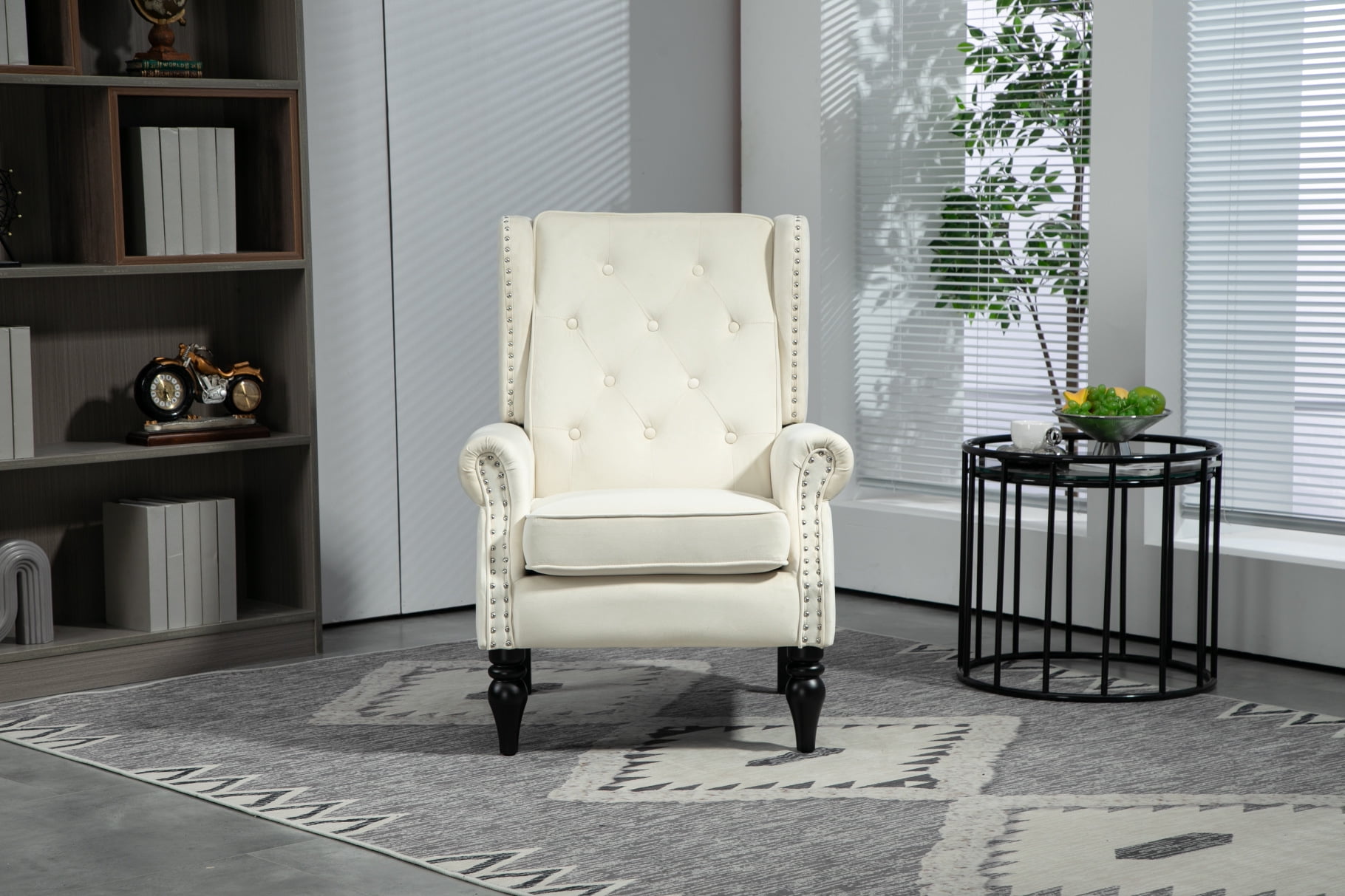 Modern Accent Armchair with Rivet Design & Gourd-Shaped Wooden Legs ...