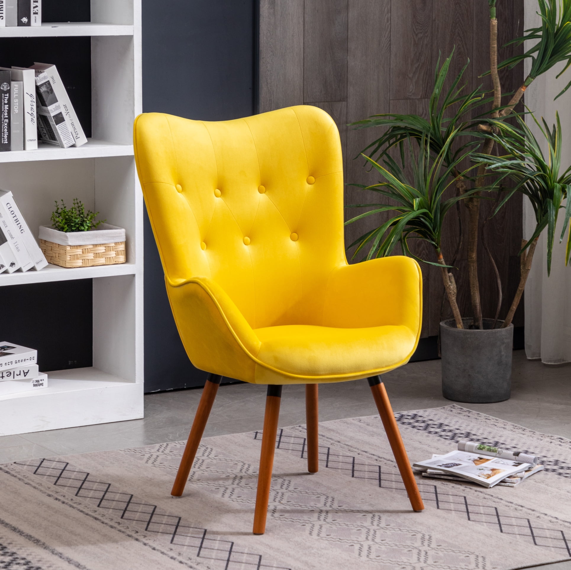 Modern Accent Armchair with Solid Wood Frame, Velvet Lounge Chair with ...