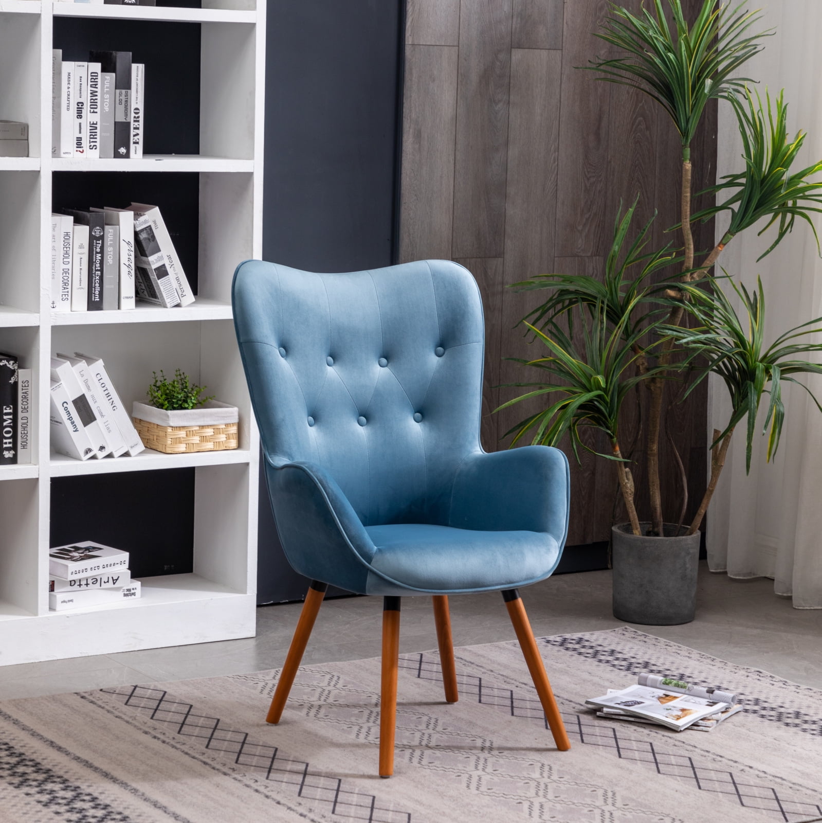Modern Accent Armchair with Solid Wood Frame, Velvet Lounge Chair with ...