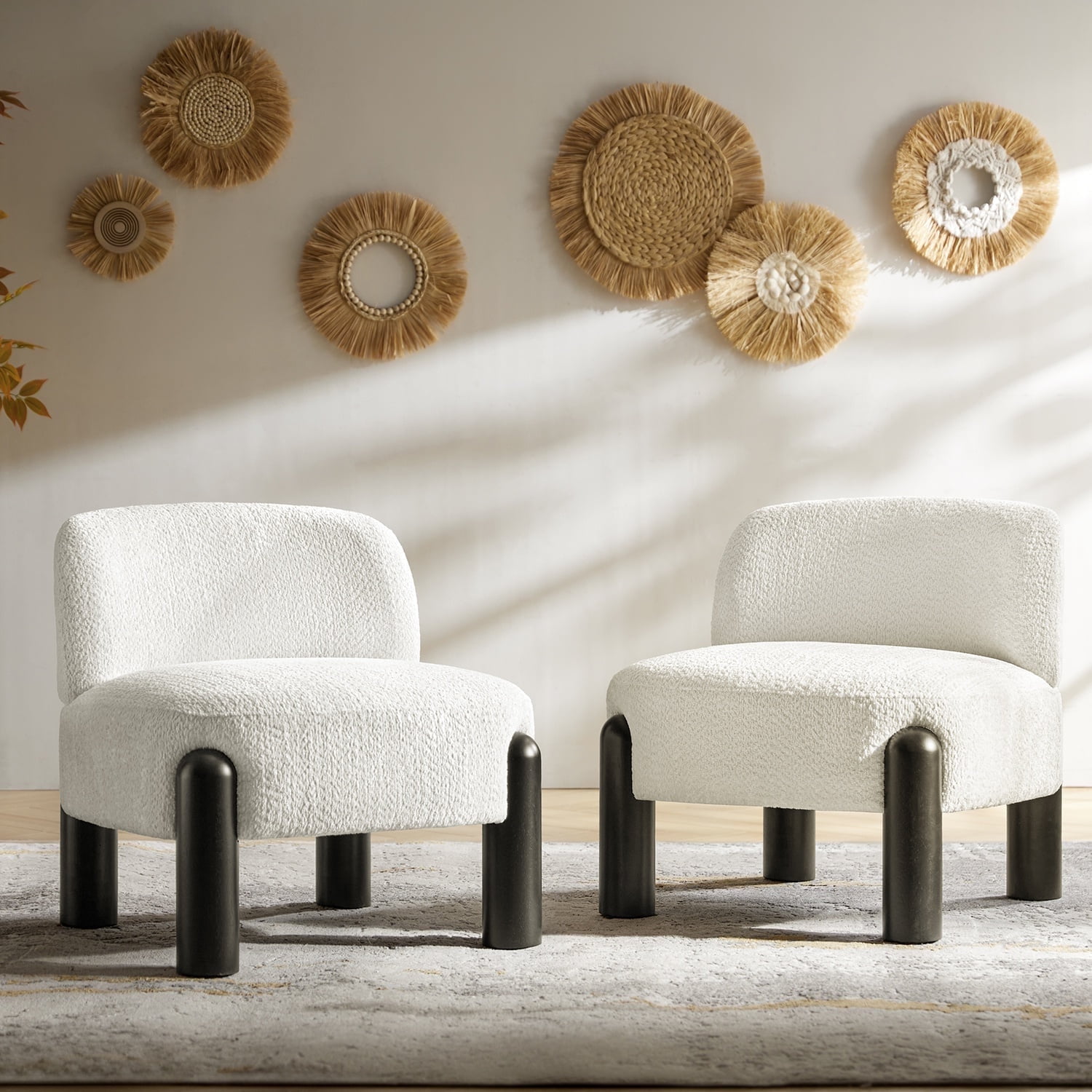 Modern Upholstered Accent Chairs 2 Pieces Teddy Bedroom Chairs Boucle ...