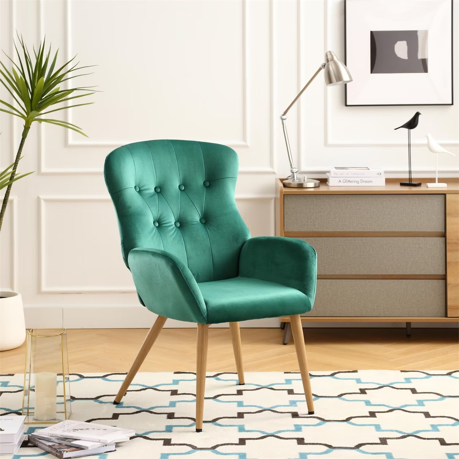 Modern Accent Chair with Arms, Button Tufted Upholstered High Back ...