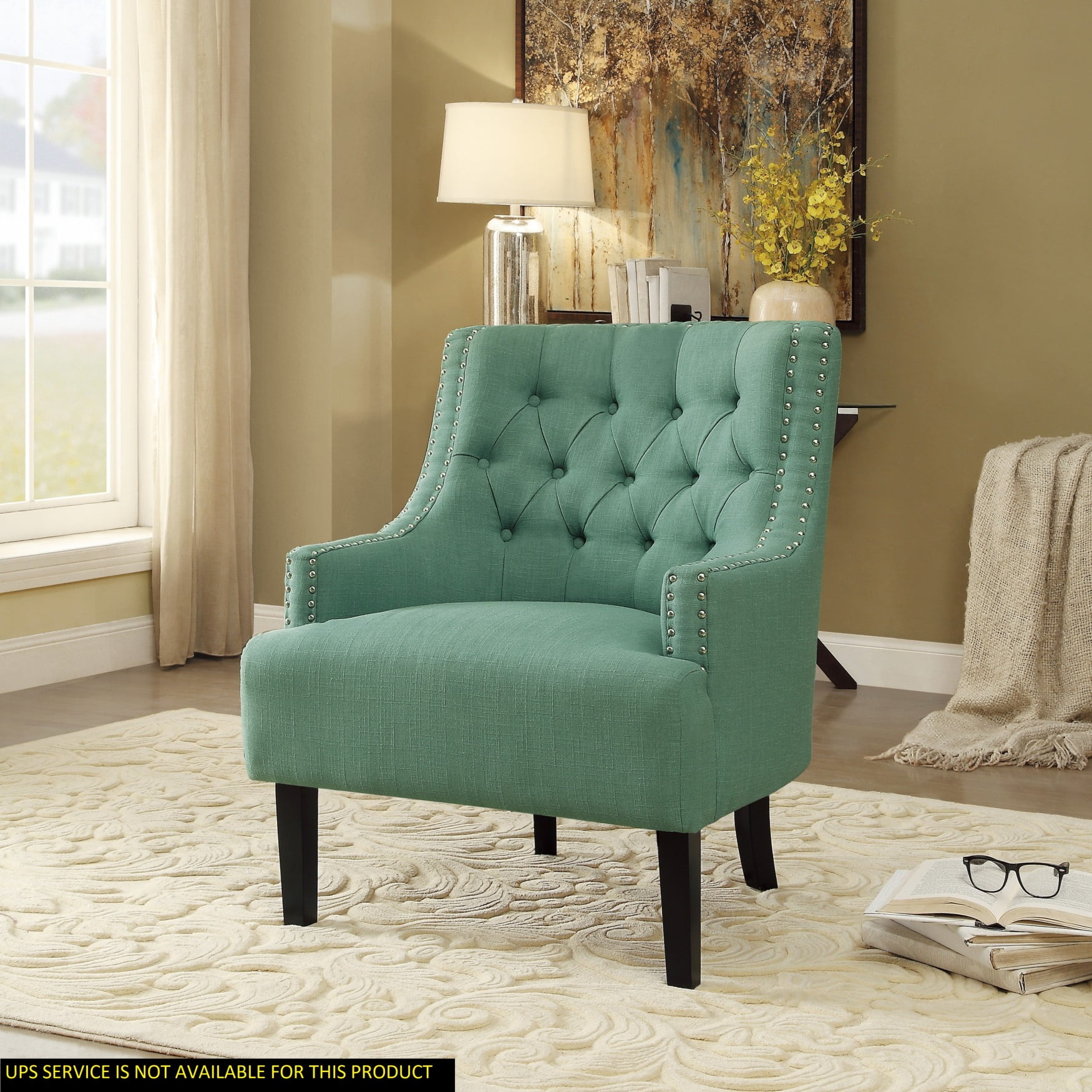 Modern Accent Chair with Button-Tufted Chair Back & Rivet Design ...