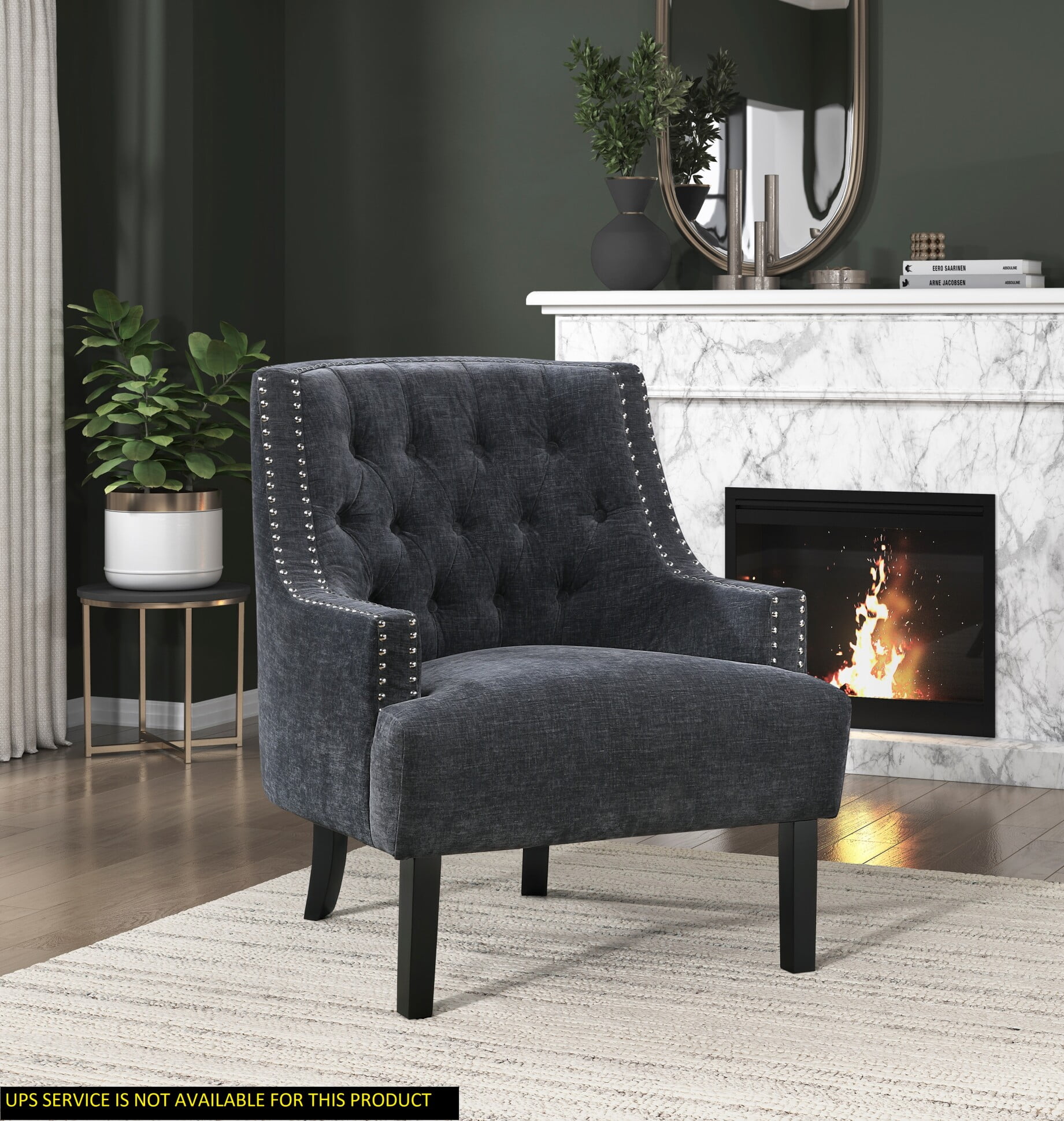 Modern Accent Chair with Button-Tufted Chair Back & Rivet Design ...