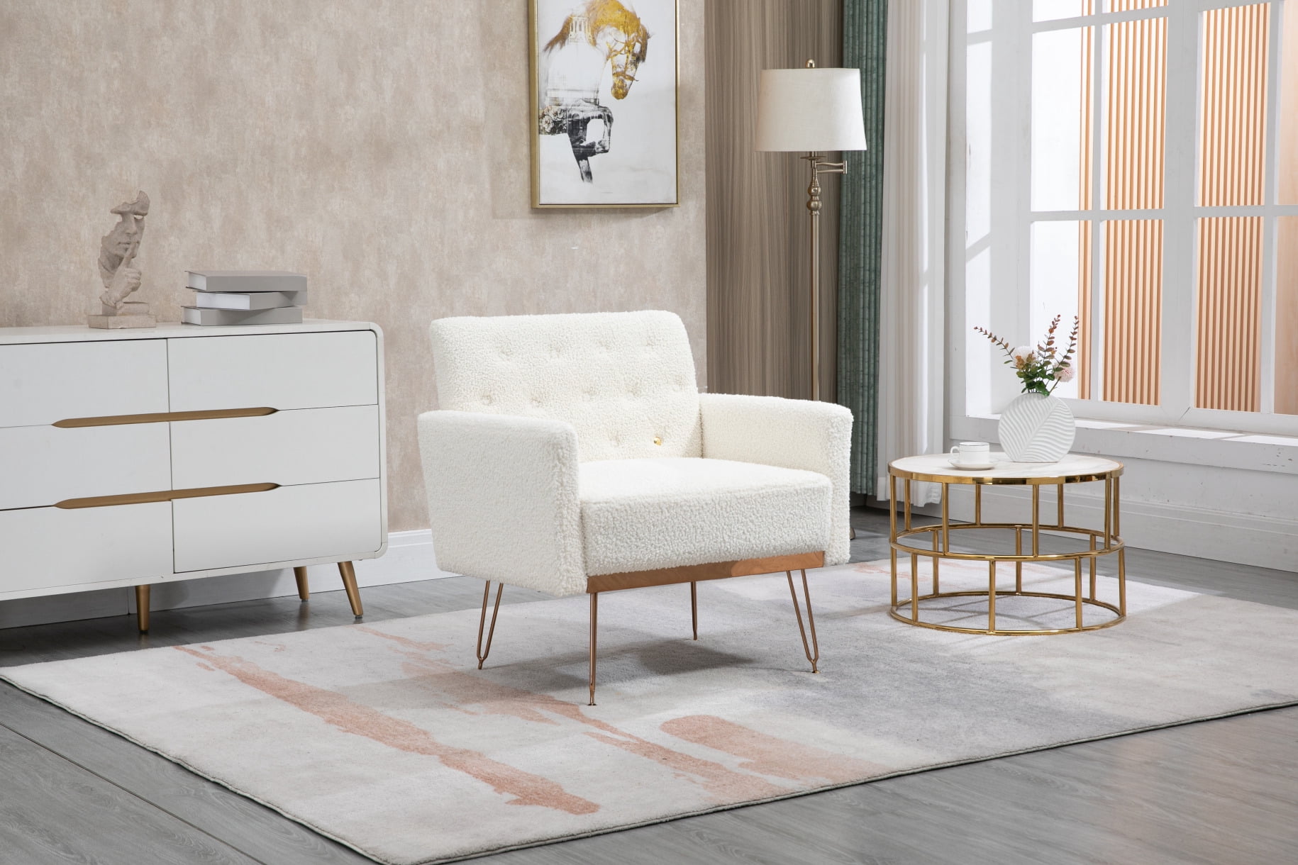 Modern Accent Chair, Buttons Tufted Single Sofa Chair with Gold Metal ...