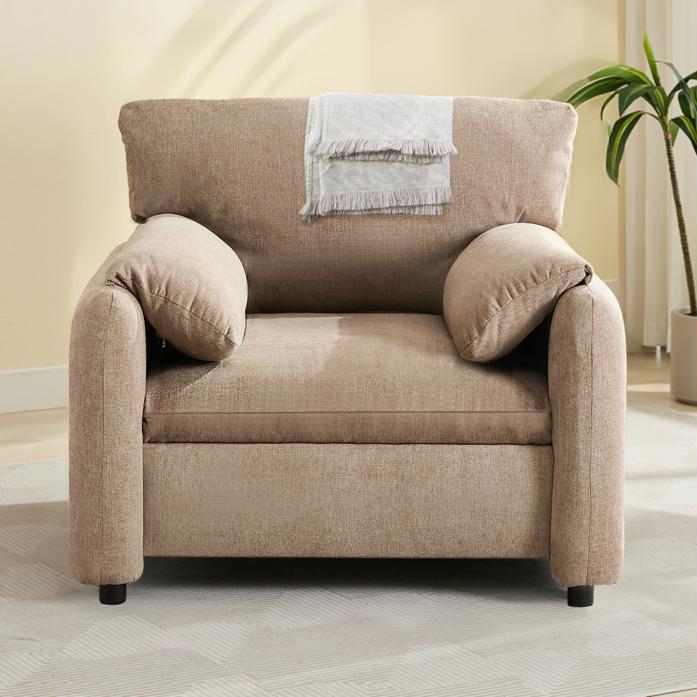 Modern Chenille Oversized Armchair, Upholstered Comfy Accent Chair with ...