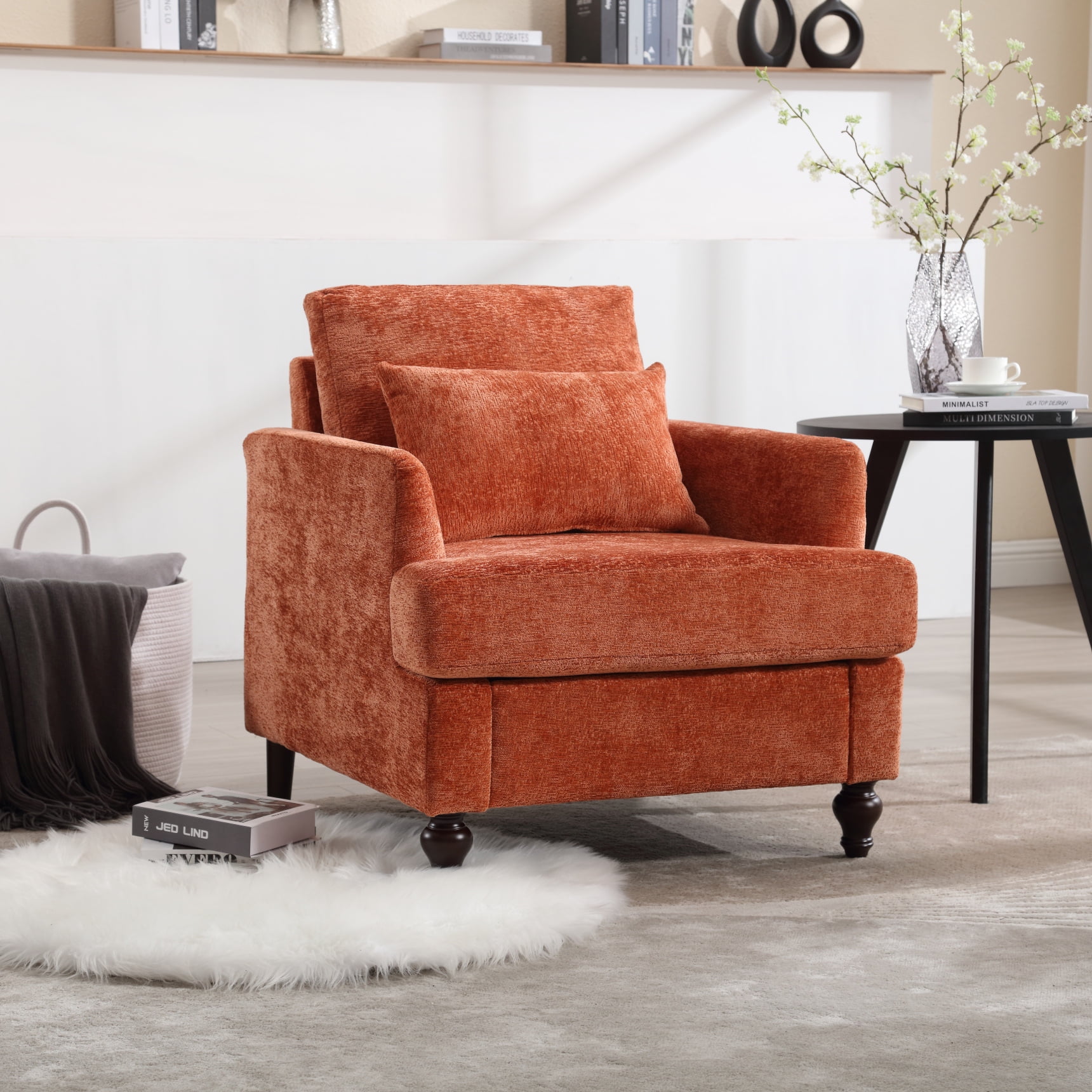 Modern Accent Chair, Chenille Upholstered Sofa Chair Armchair with ...