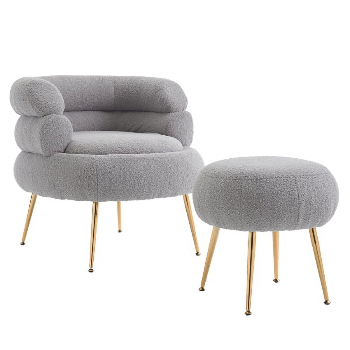 Modern Accent Chair with Circle Stool, Teddy Velvet Vanity Chair with ...