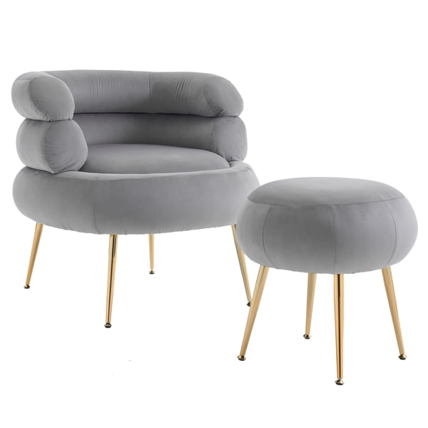Modern Accent Chair with Circle Stool, Velvet Vanity Chair with Ottoman ...