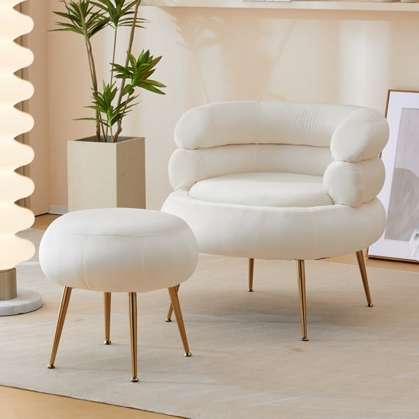 Modern Accent Chair with Circle Stool, Velvet Vanity Chair with Ottoman ...