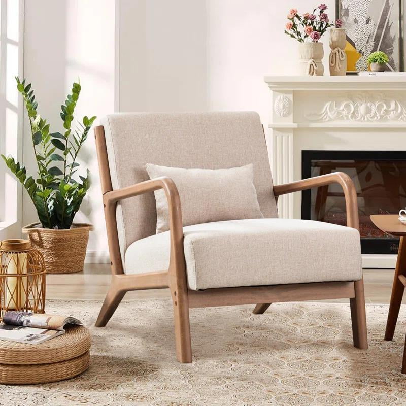 Modern Accent Chair, Comfy Fabric Living Room Chairs with Solid Wood ...