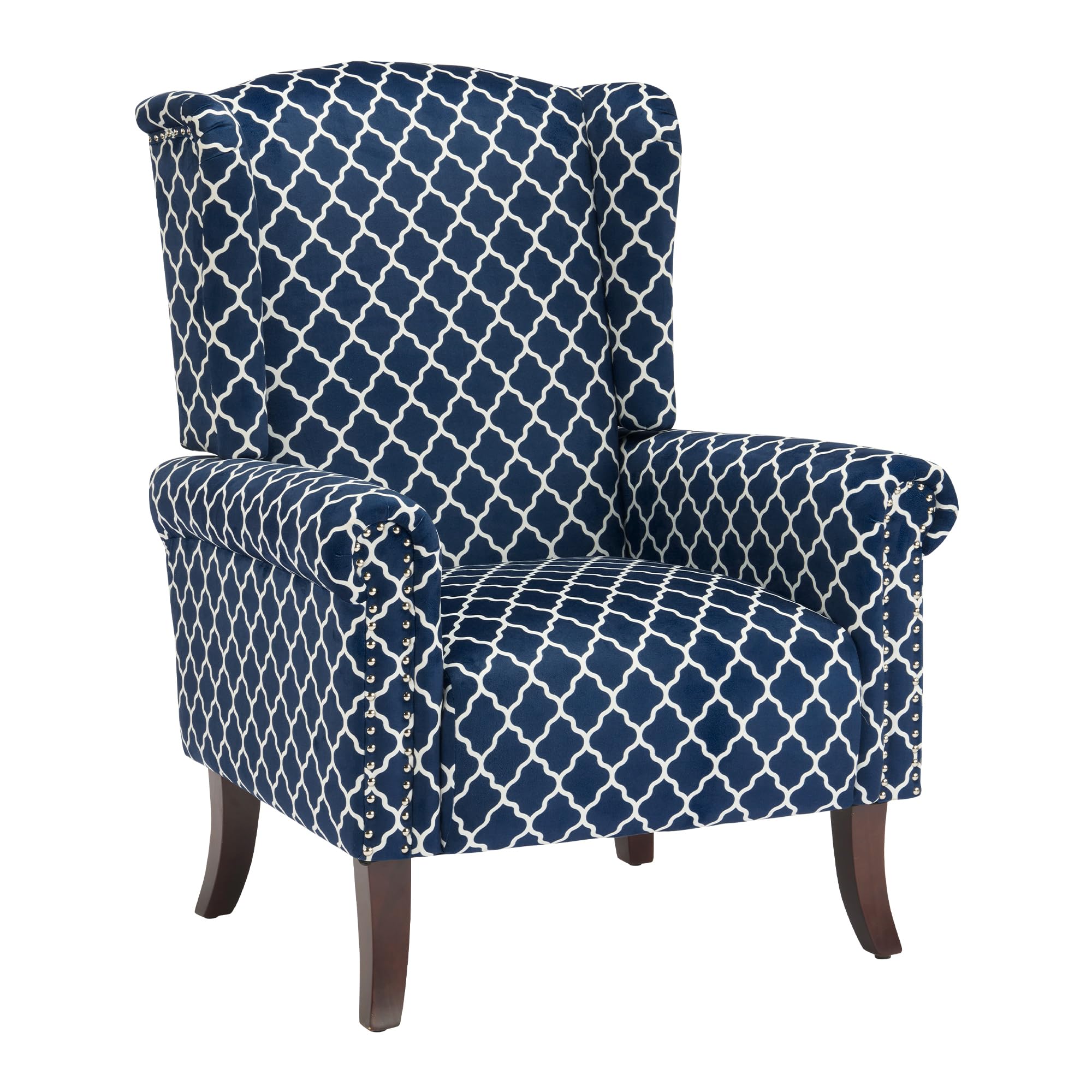 Modern Accent Chair, Comfy Wingback Armchair Blue Plaid Club Chair with ...