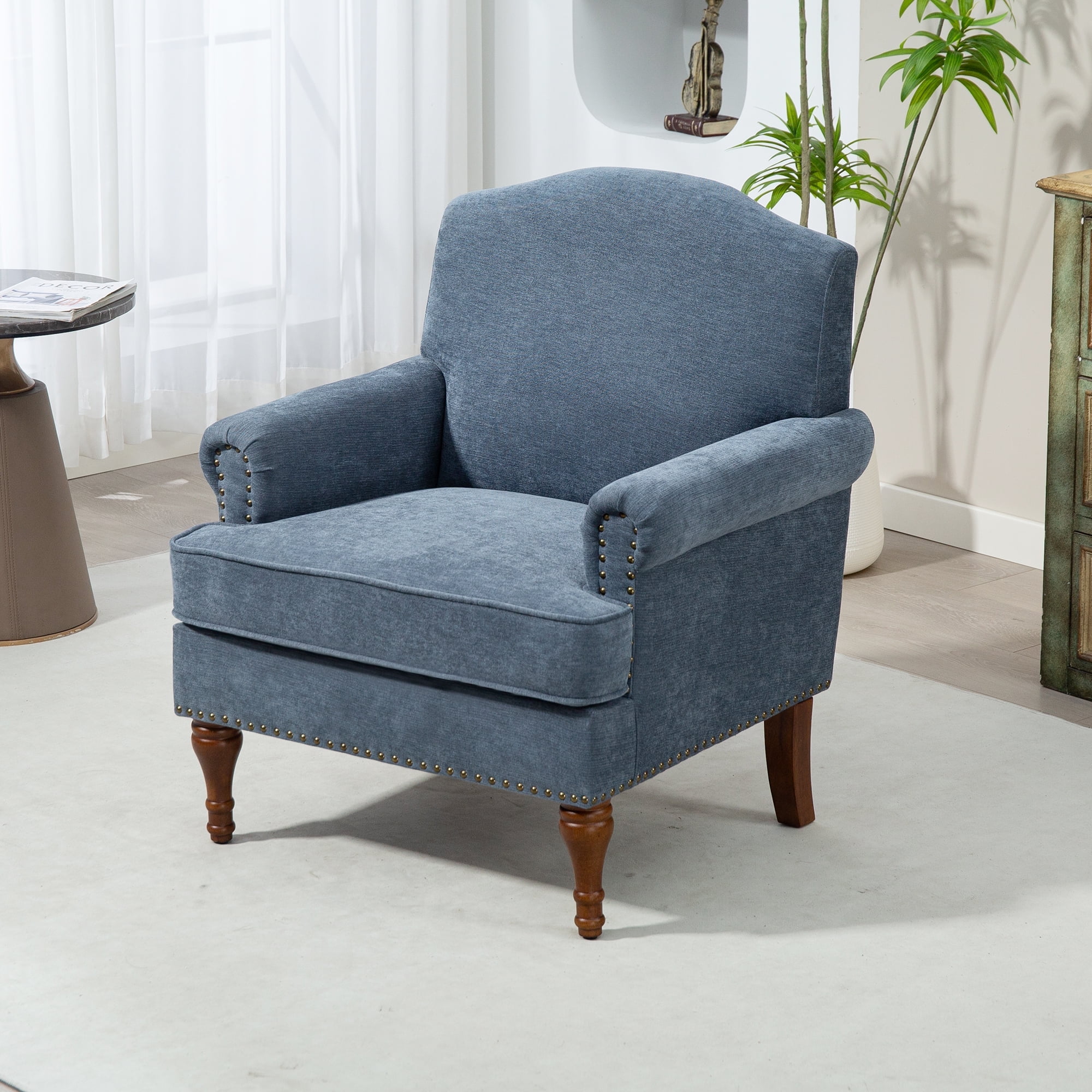 Modern Accent Chair Gray-Blue Arm Chair for Bedroom Nailhead Trim ...