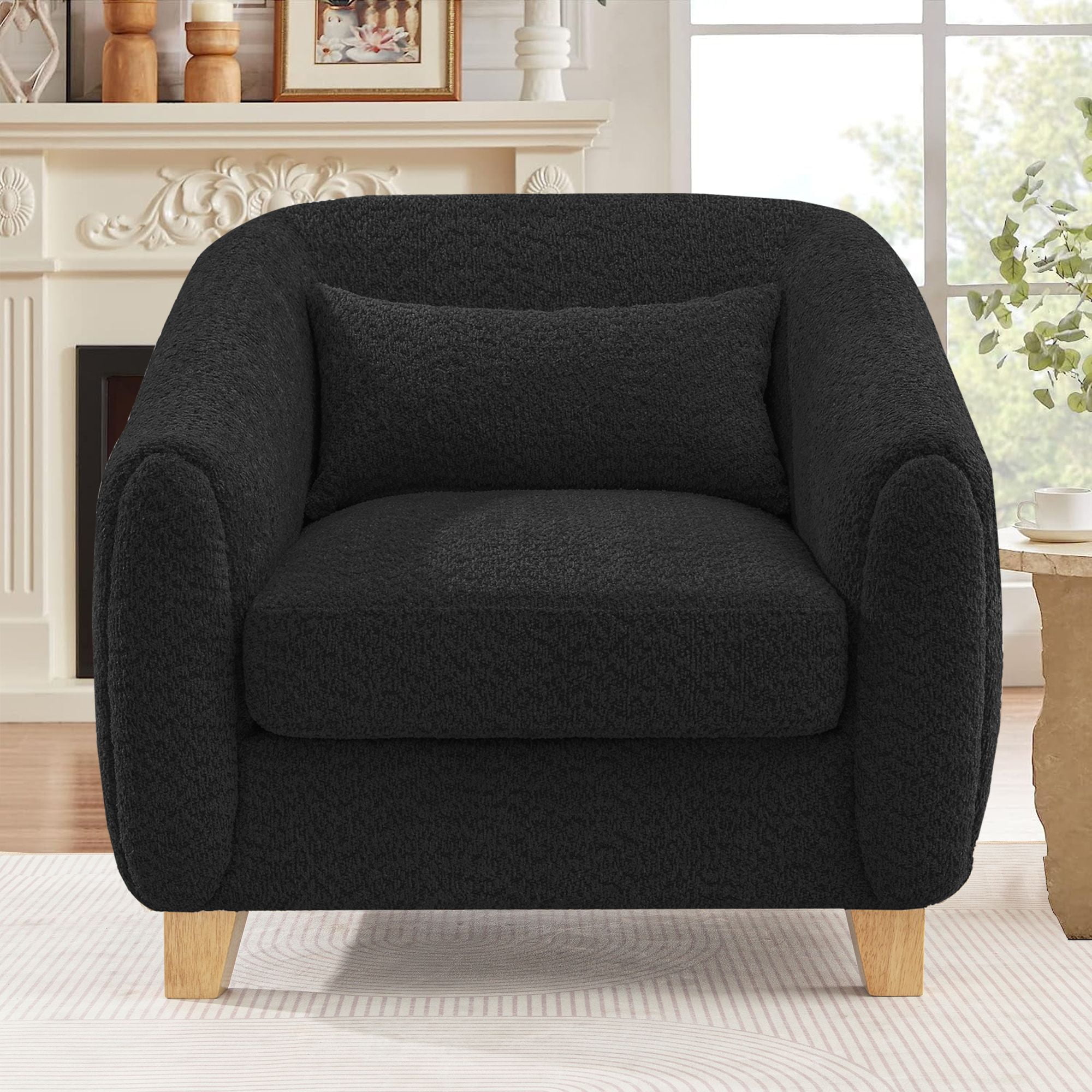 Modern Accent Chair, Lambswool Fabric Upholstered Comfy Reading ...