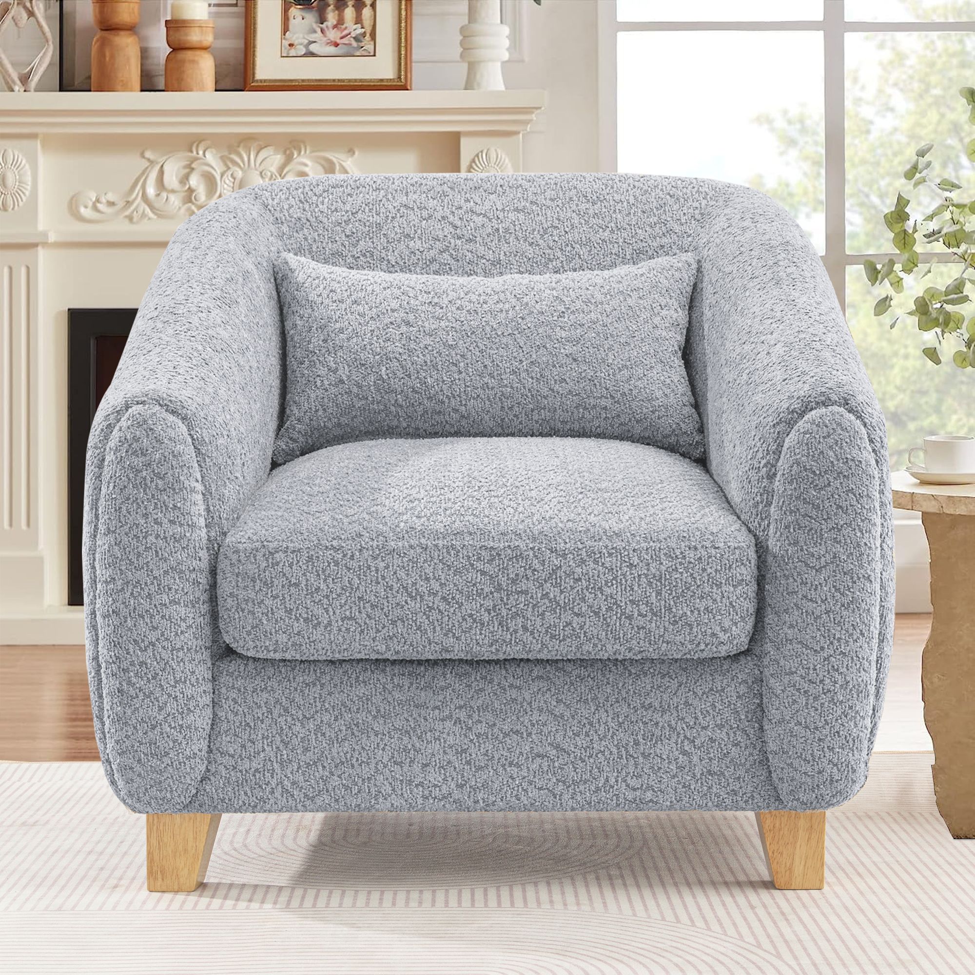 Modern Accent Chair, Lambswool Fabric Upholstered Comfy Reading ...