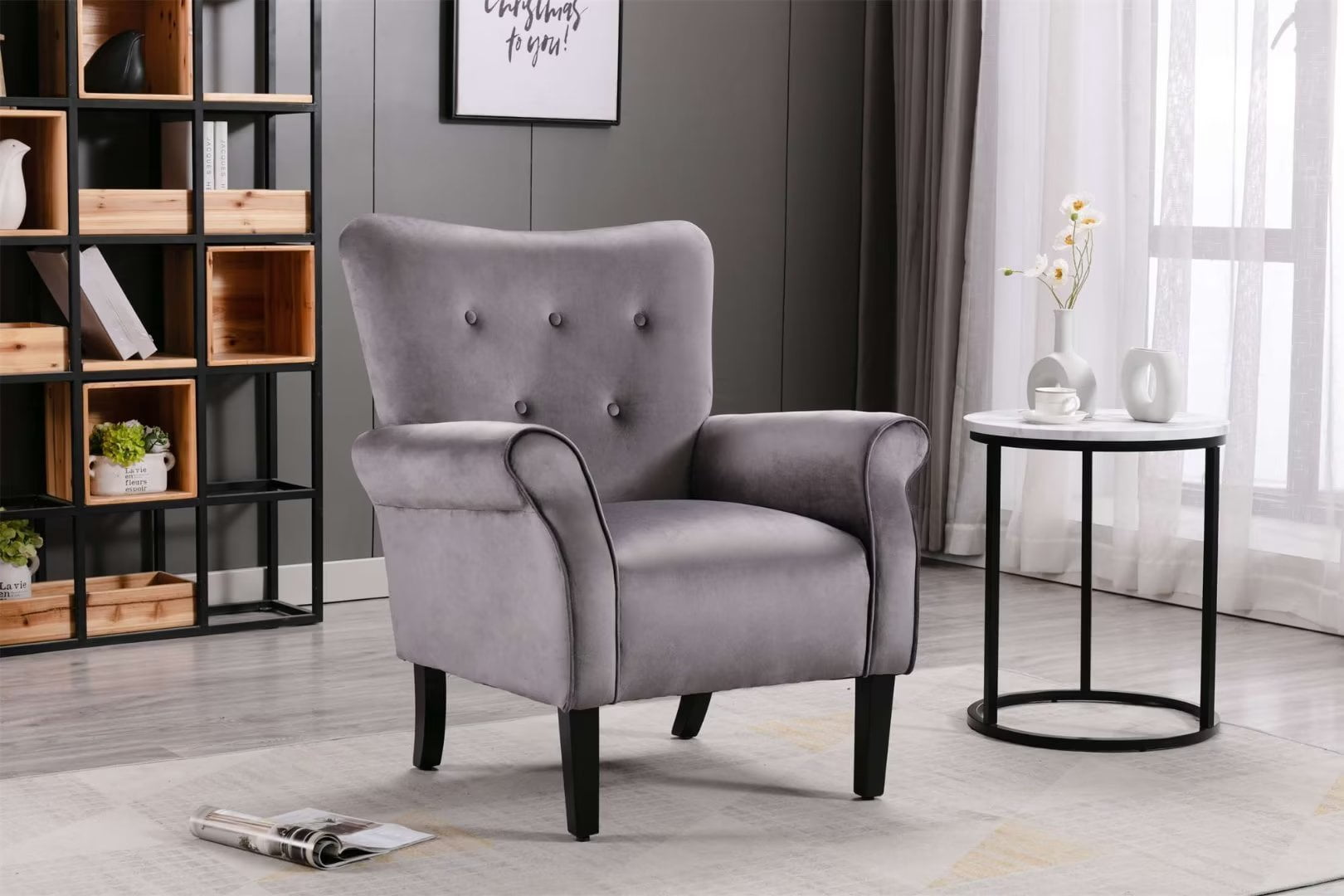 Modern Accent Chair, Living Room Chair, High Back Armchair Button ...