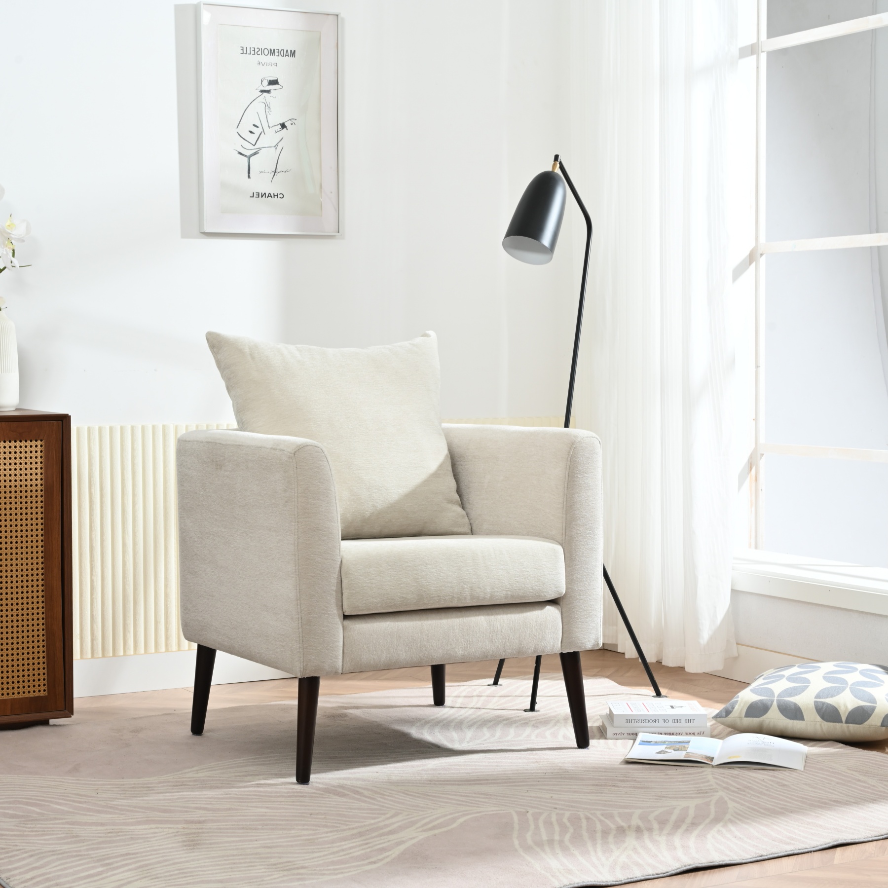 Modern Accent Chair, Mid-Century Lounge Chair, Fleece & Chenille ...