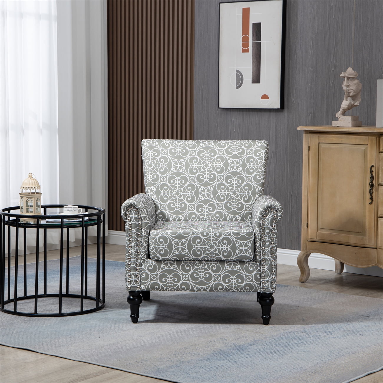 Modern Accent Chair, Mid-Century Single Sofa Chair with Rolled Arm and ...