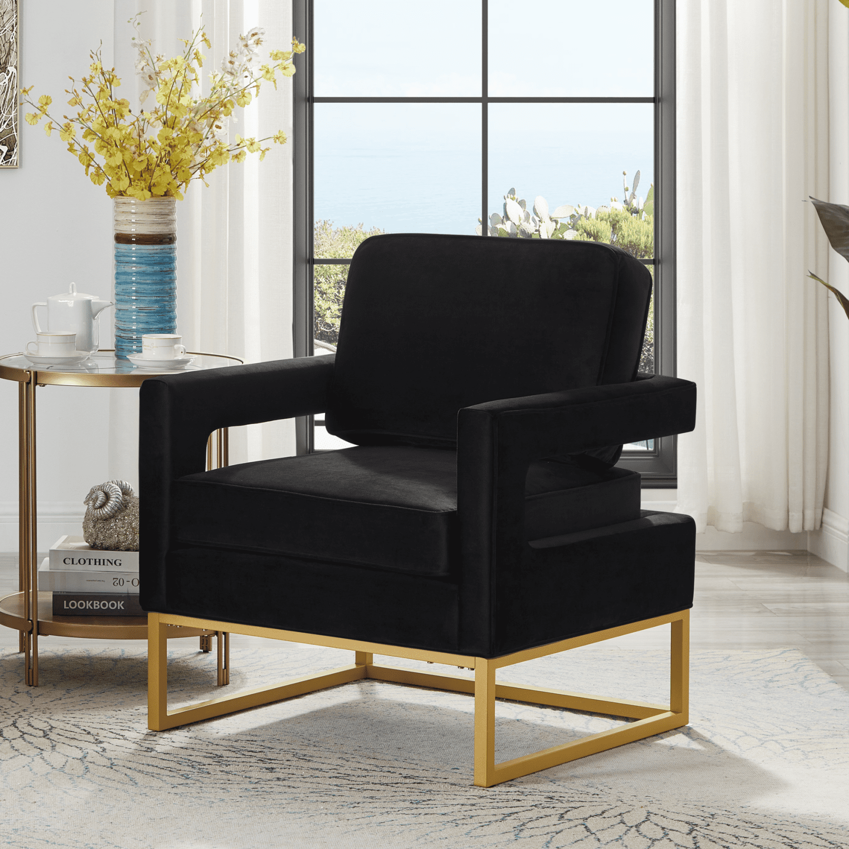 Modern Accent Chair with Open Armrest, Velvet Upholstered Living Room ...