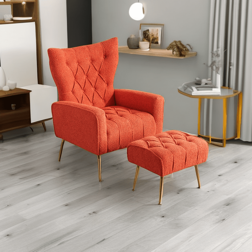 Modern Accent Chair with Ottoman Comfortable Teddy Fabric Upholstered ...