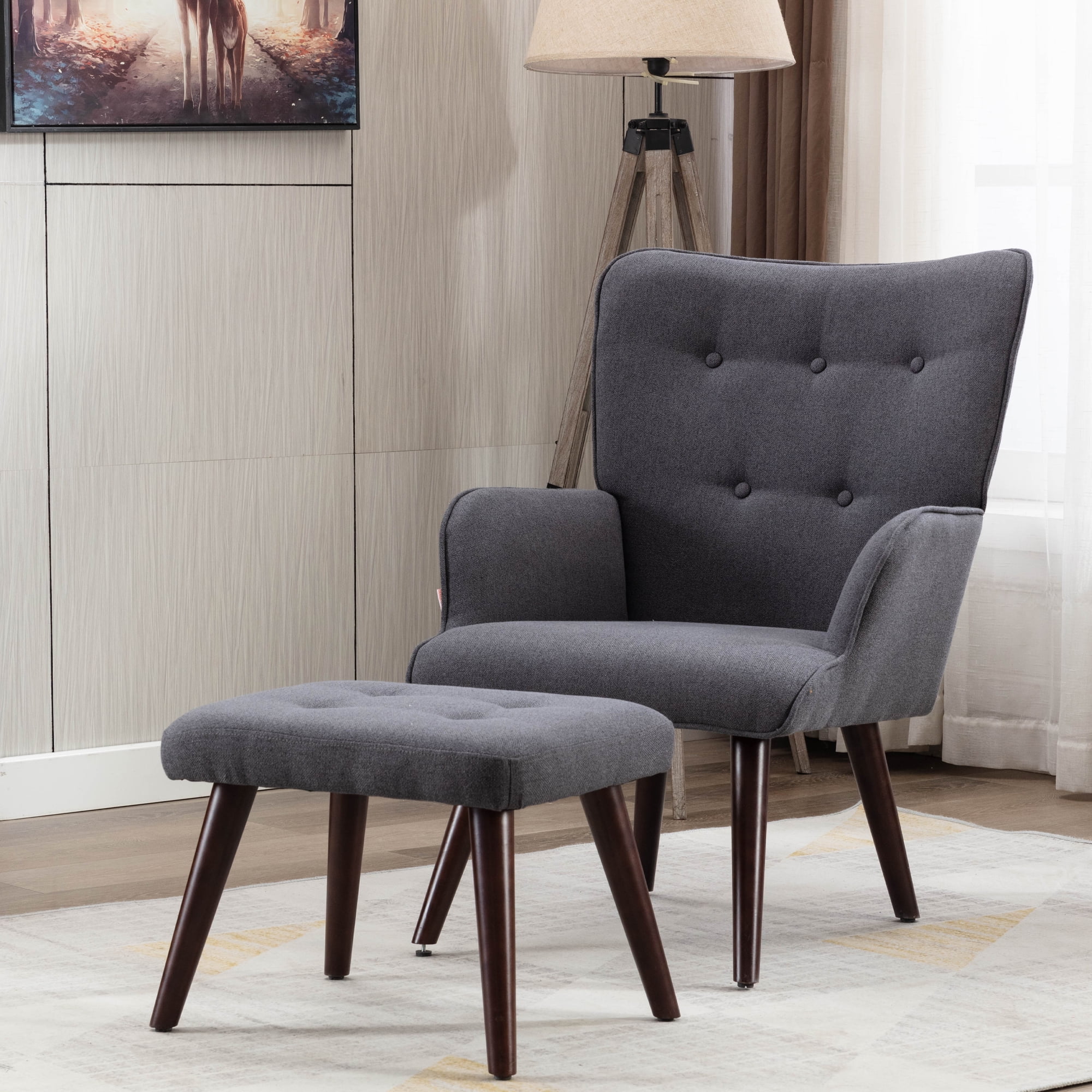 Modern Accent Chair and Ottoman Set, SYNGAR Upholstered Reading Chair ...