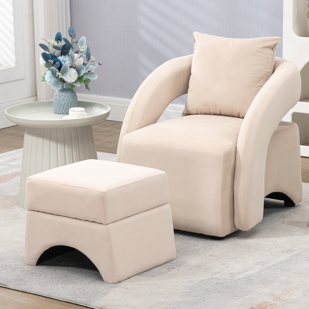 Modern Accent Chair with Ottoman,Velvet Upholstered Armchair and ...