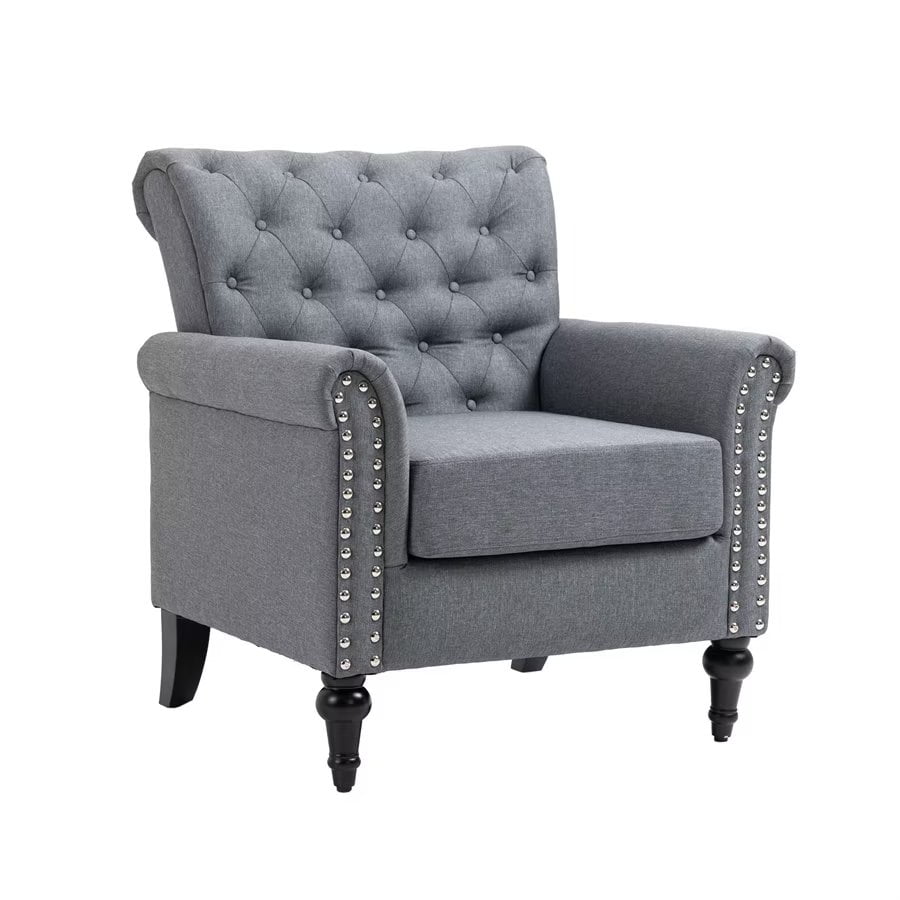 Modern Accent Chair with Rolled Arms and Tufted Wingback, Linen Club ...
