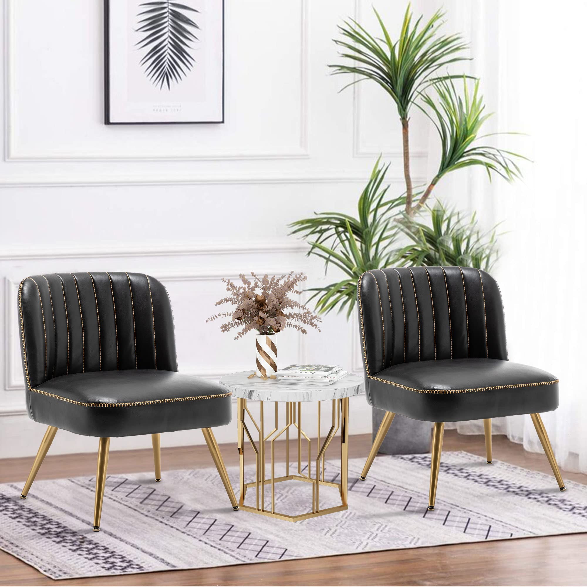 Modern Accent Chair Set of 2, Upholstered Leather Living Room Chairs ...