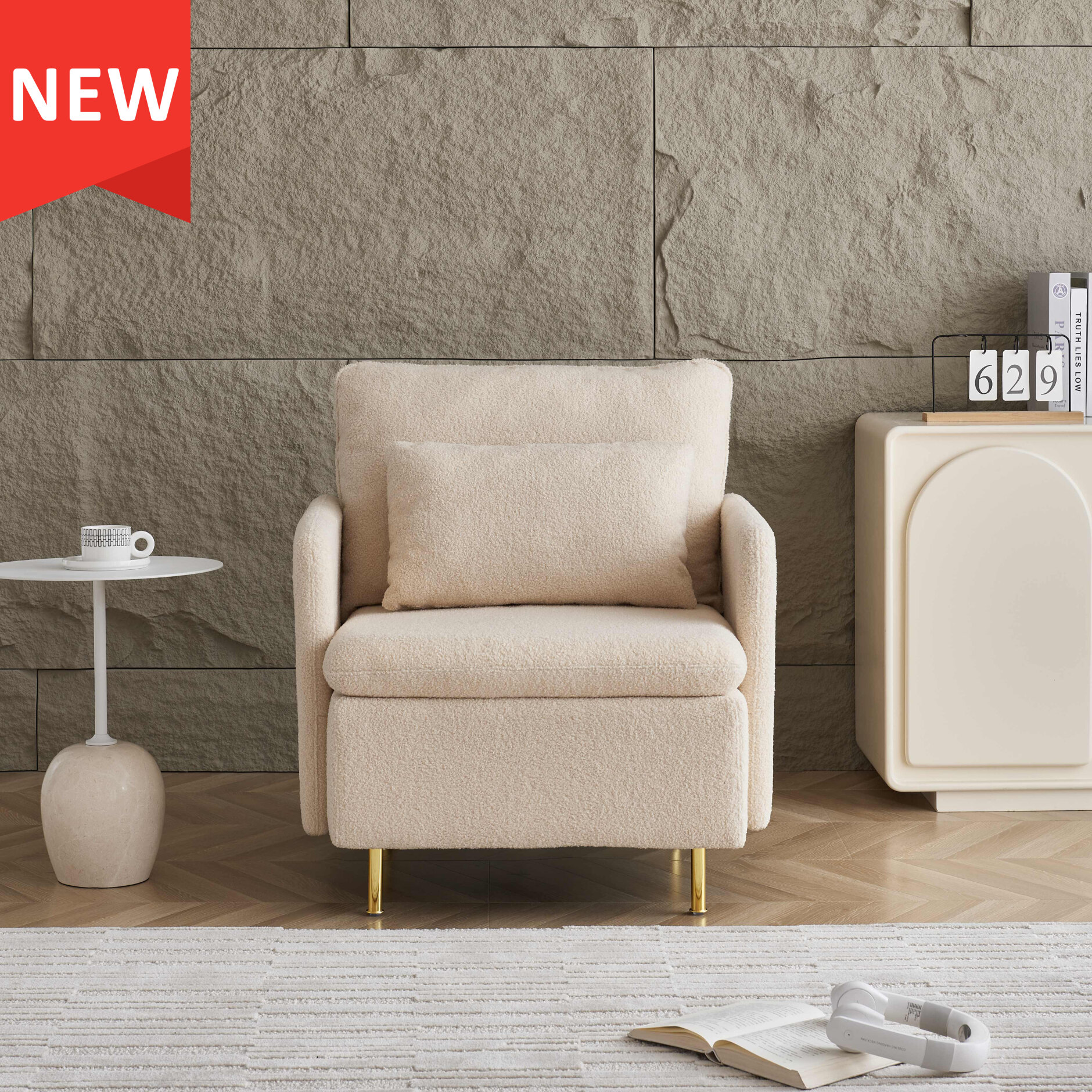Modern Accent Chair, Sherpa Upholstered Cozy Comfy Armchair, Furry ...