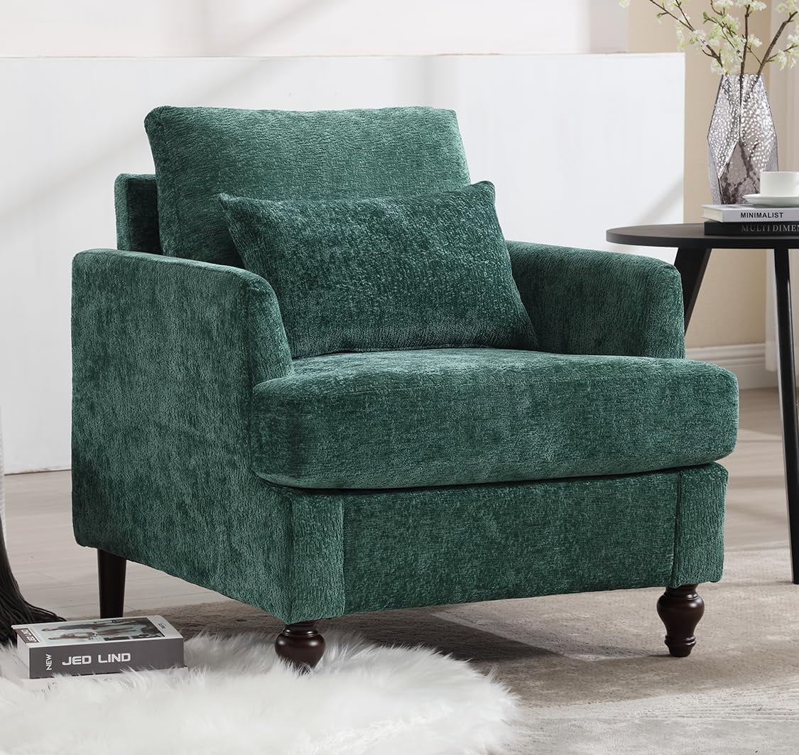 Modern Accent Chair, Single Sofa Arm Chair with Cushion Back, Mid ...