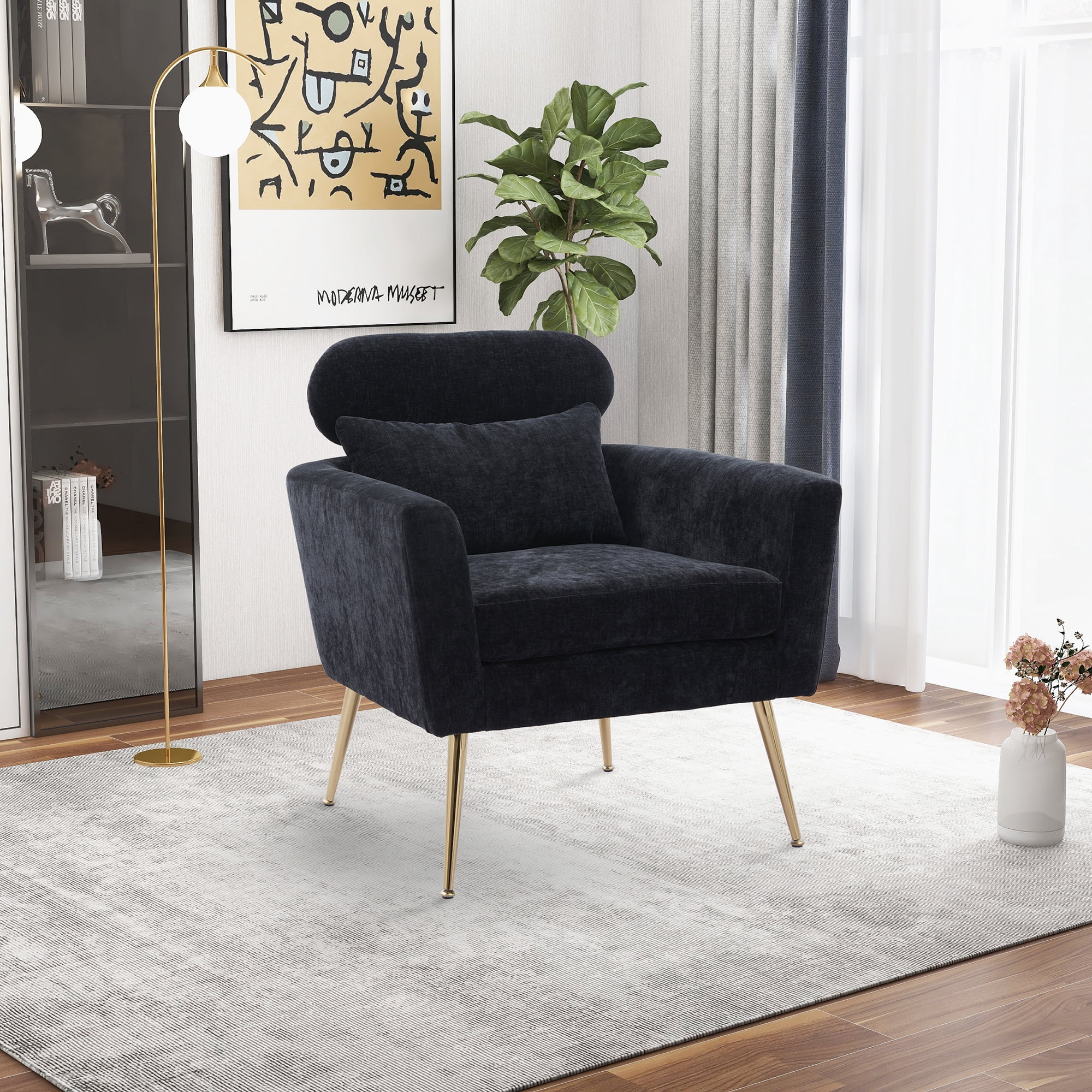 Modern Accent Chair Single Sofa Comfy Fabric Upholstered Arm Chair ...