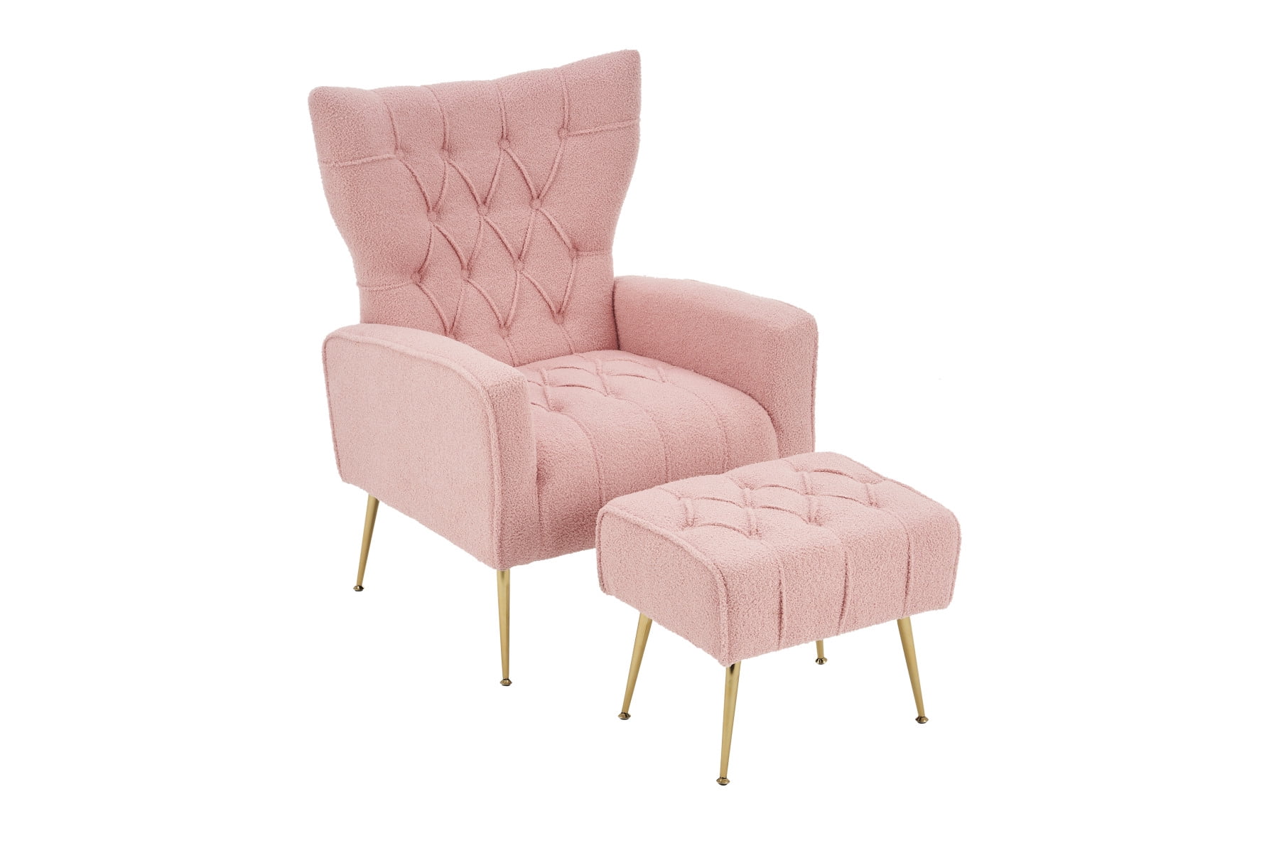 Modern Accent Chair with Square Ottoman & High Backrest, Lounge TV ...
