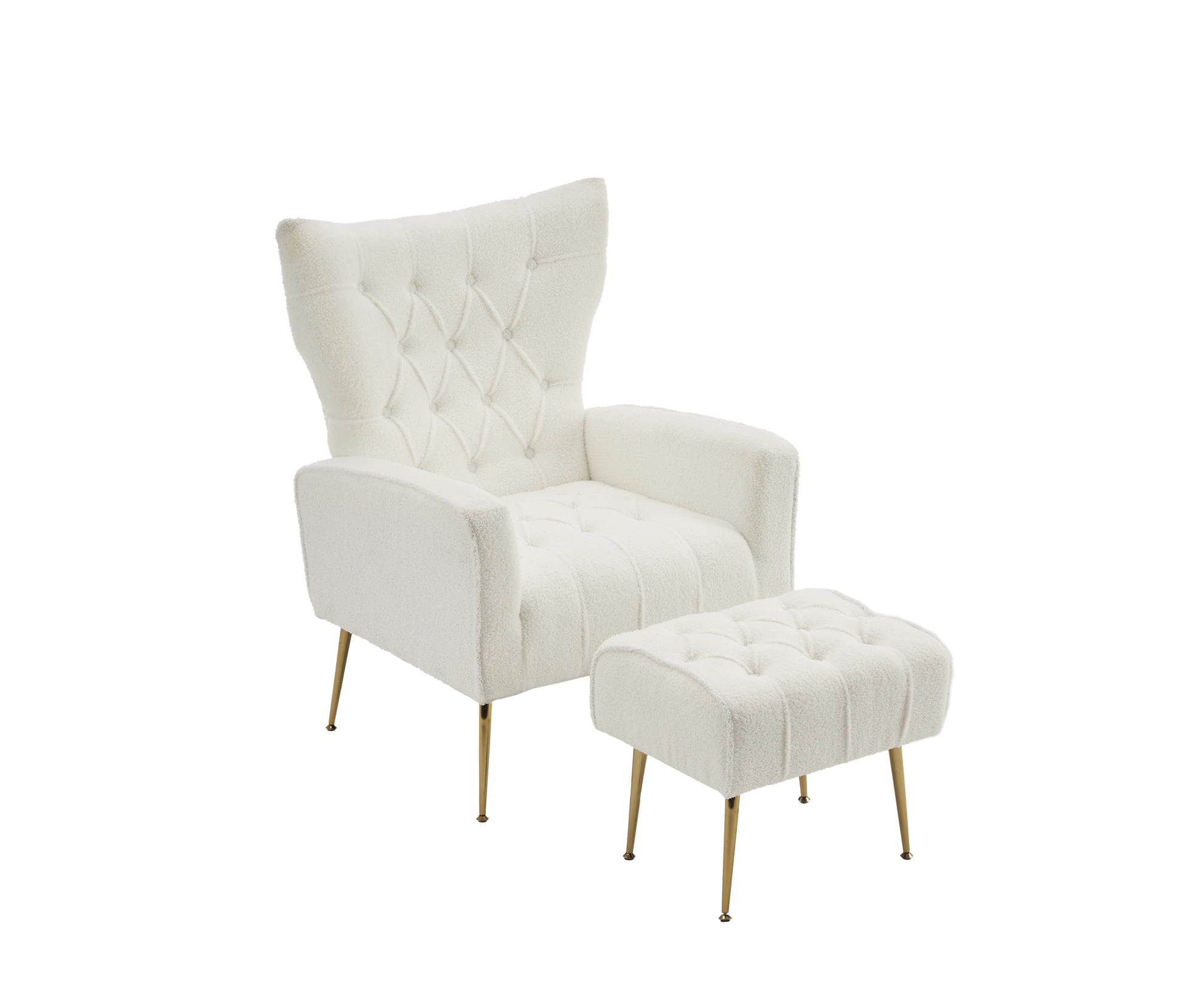 Modern Accent Chair with Square Ottoman & High Backrest, Lounge TV ...