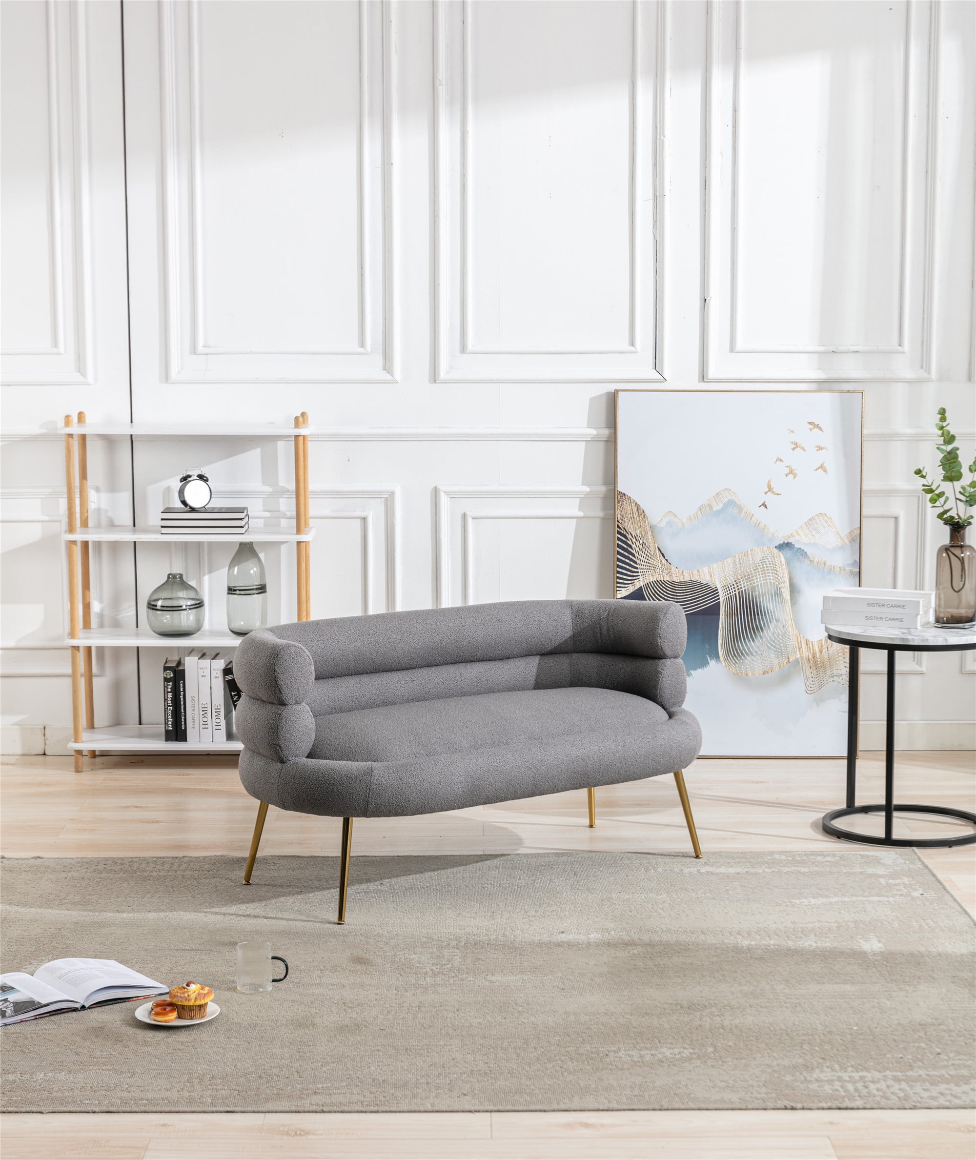 Modern Accent Chair, Upholstered Accent Armchair with Golden Metal Legs ...