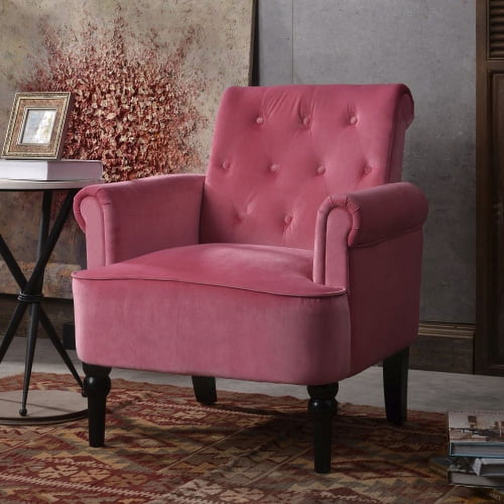 Modern Accent Chair Upholstered Button Tufted Armchair with Wooden Legs ...
