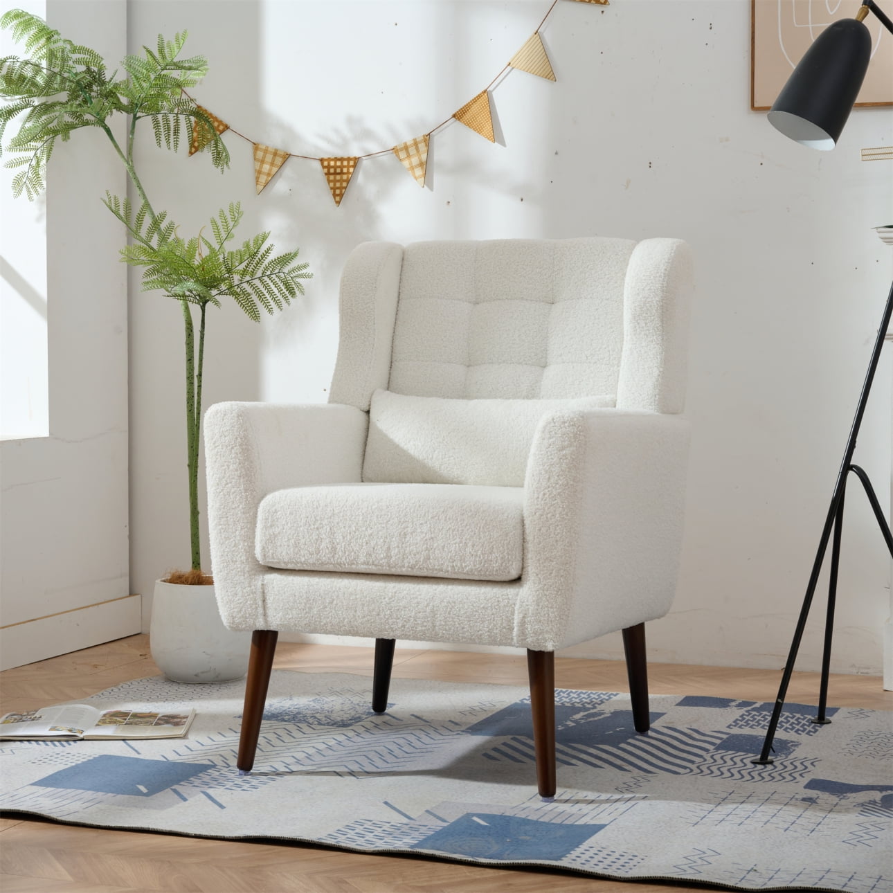 Modern Accent Chair, Upholstered Fabric Accent Armchair with Wood Legs ...