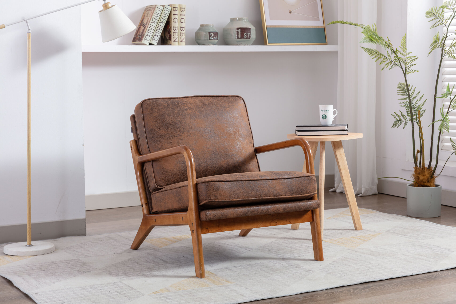 Modern Accent Chair, Upholstered Lounge Chair with Wood Legs and Padded ...