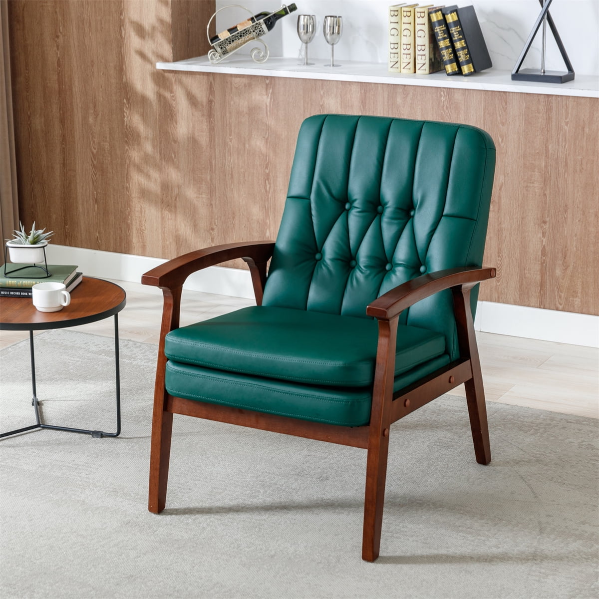 Modern Accent Chair,Upholstered Tufted Lounge Chair with Wooden Armrest ...