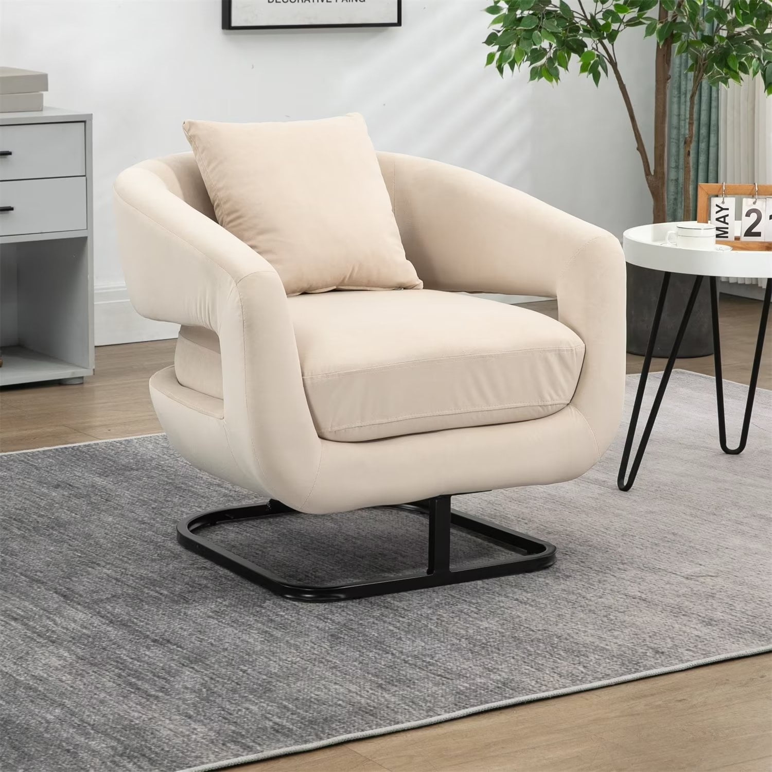 Modern Accent Chair Velvet Upholsterted Barrel Armchair with Sturdy ...