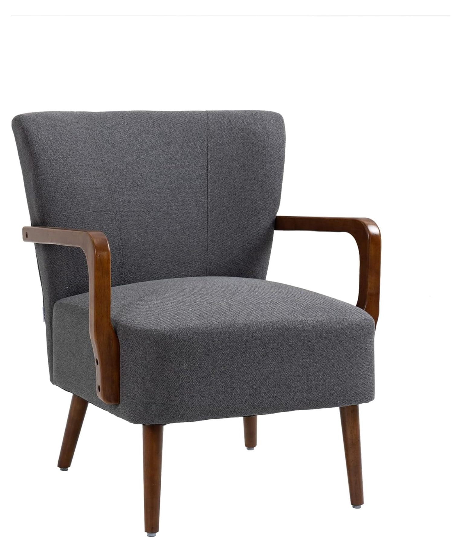 Modern Accent Chair, Wooden Barrel Chair High Back Chair, Linen Fabric ...