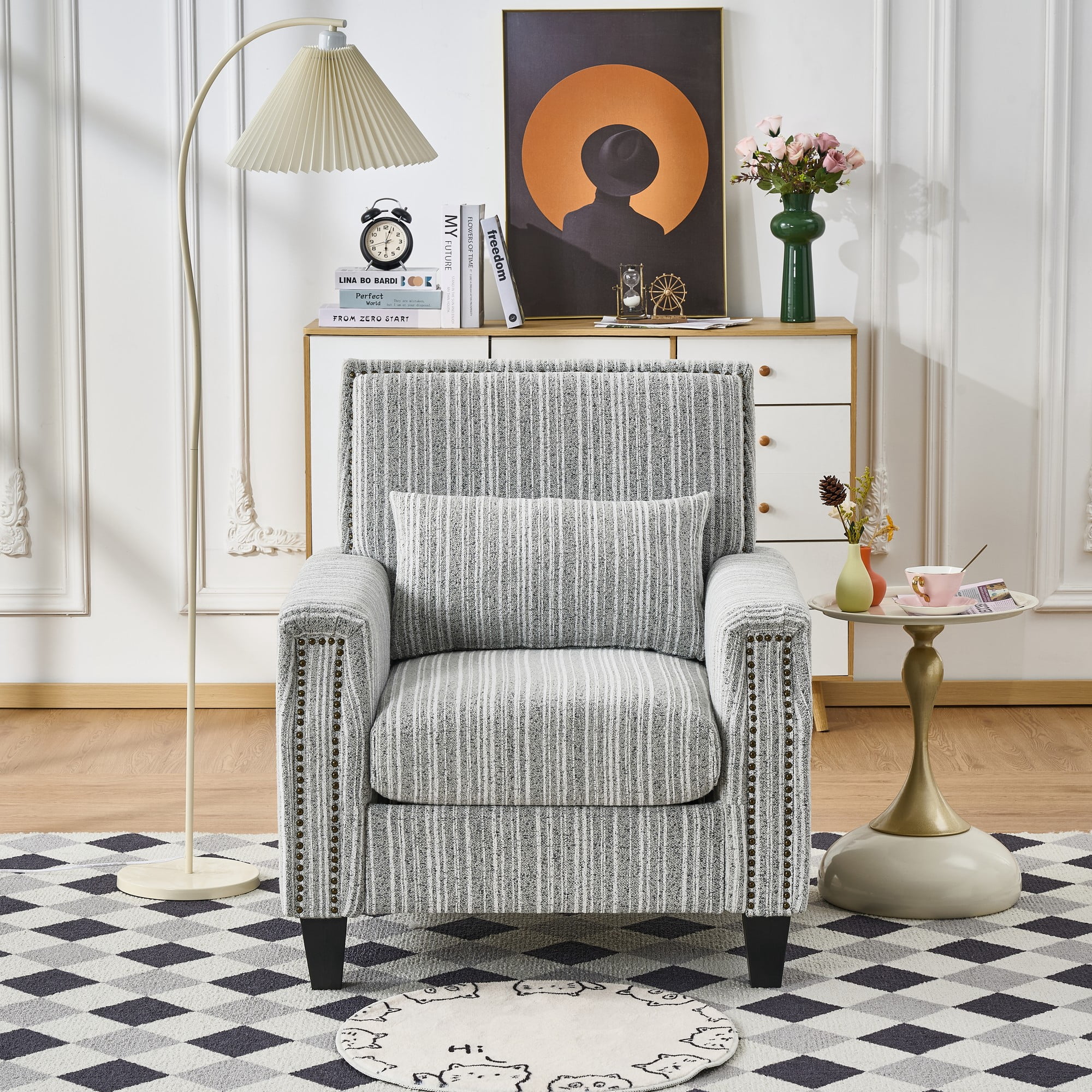 Modern Accent Chair with Arms,Comfy Upholstered Armchair for Living ...