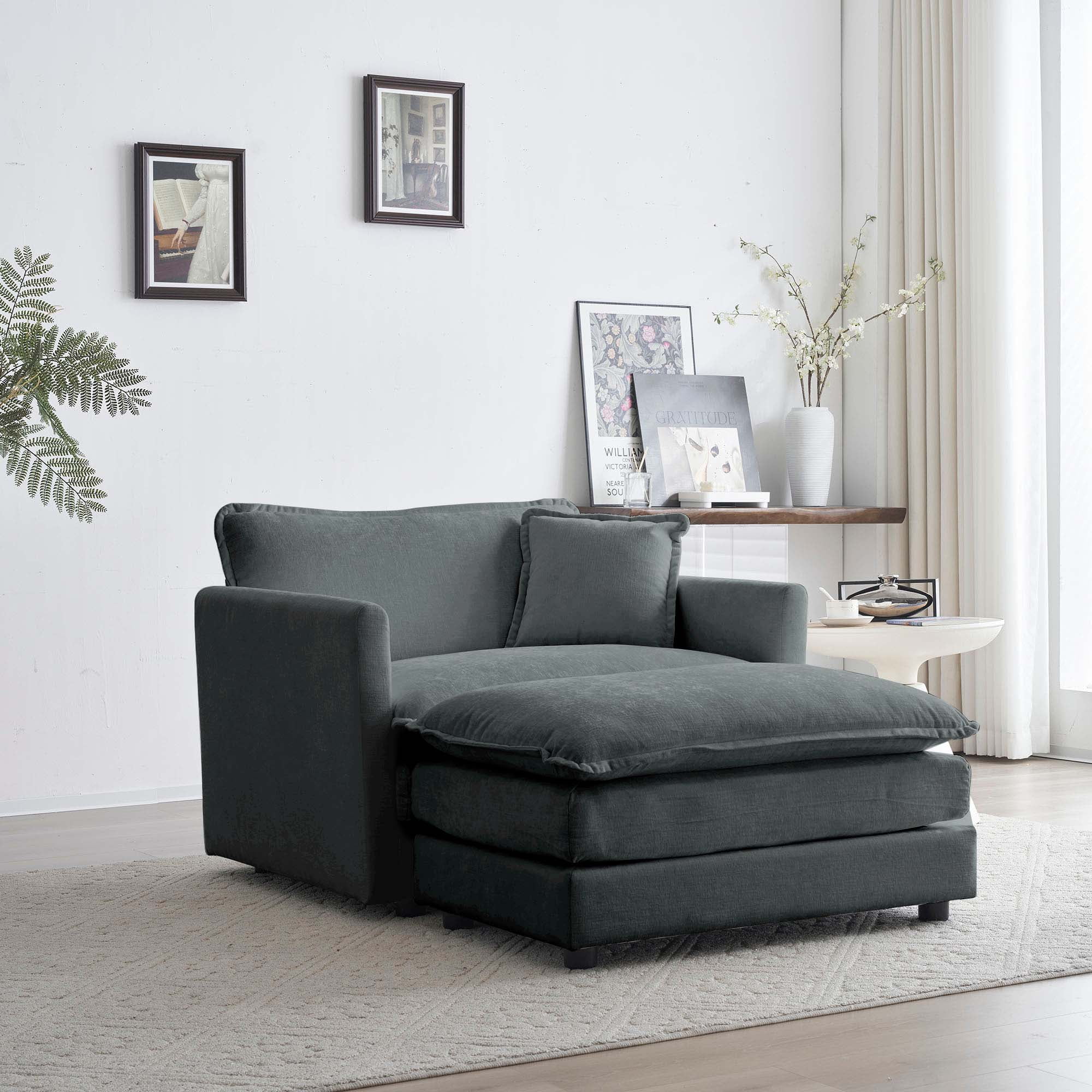 Modern Accent Chair with Ottoman, Living Room Club Chair Chenille ...