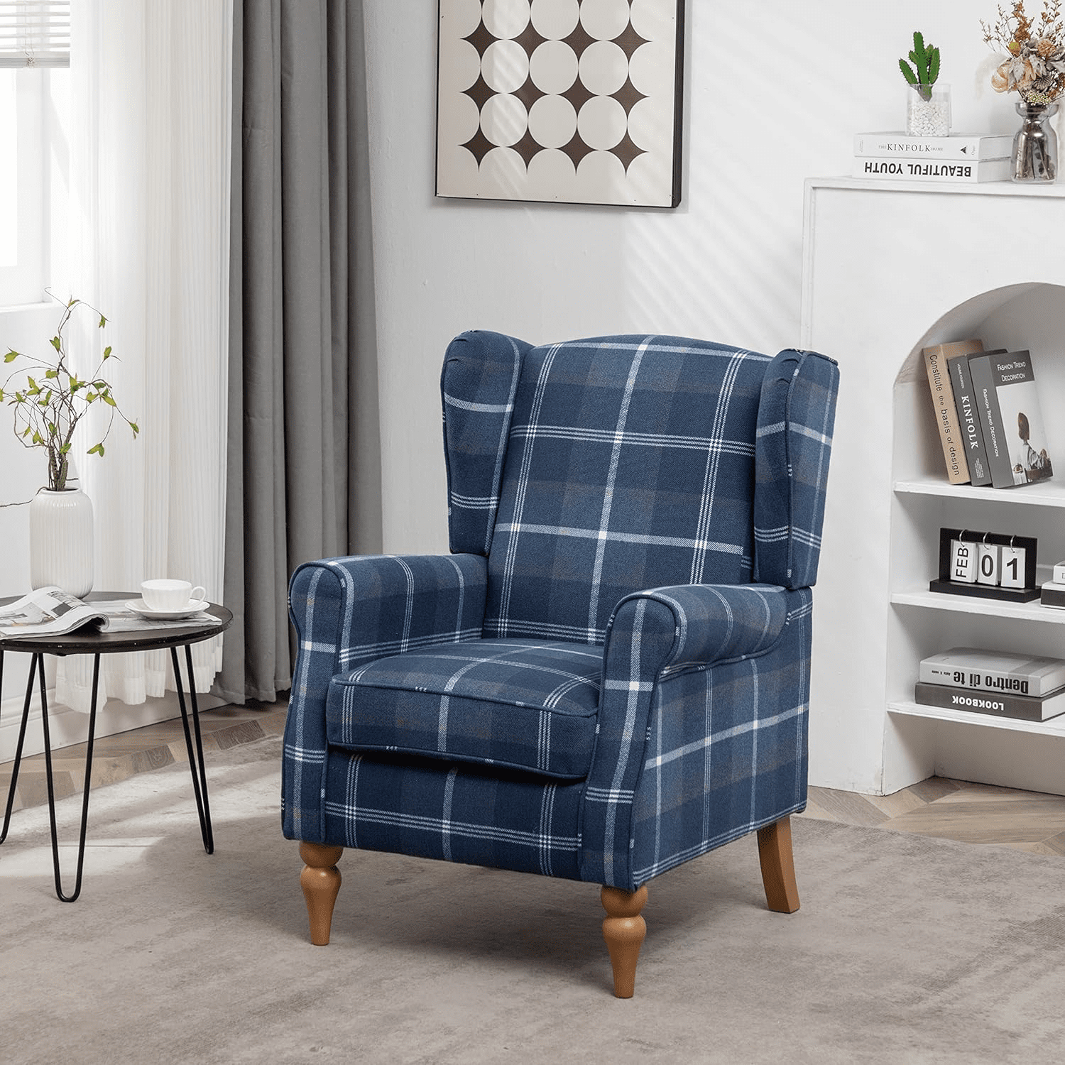 Modern Accent Chair with Retro Wood Legs, Comfy Upholstered Armchair ...