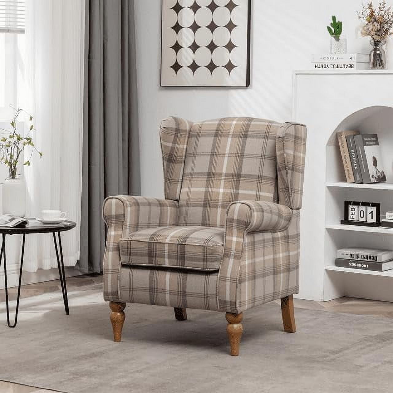 Modern Accent Chair with Retro Wood Legs, Comfy Upholstered Armchair ...