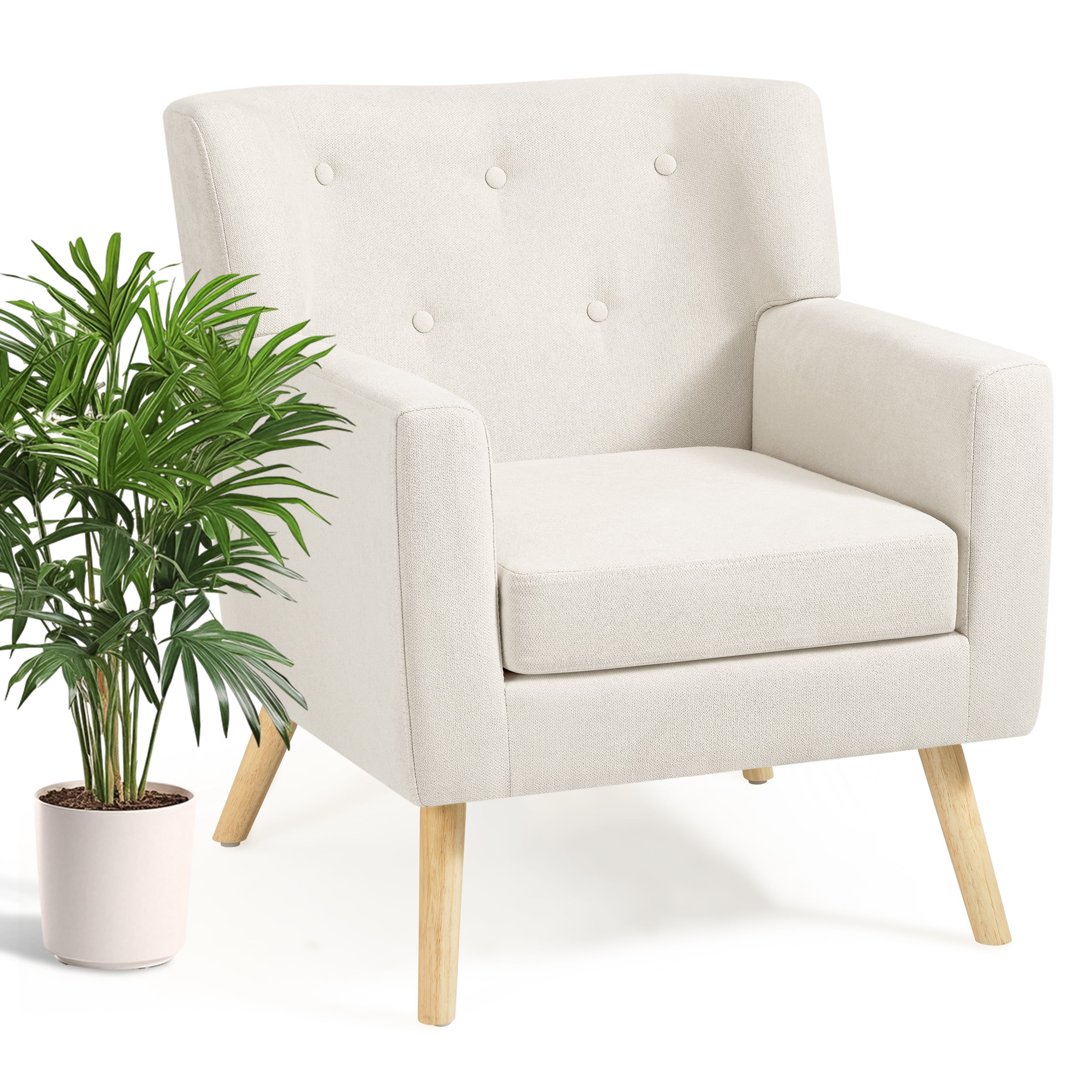Modern Accent Chairs, Tufted Mid-Century Living Room Chair Comfy Arm ...