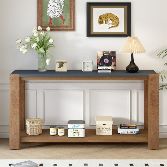 Modern Accent Console Table, 2 Tier Entryway Table with Open Storage ...