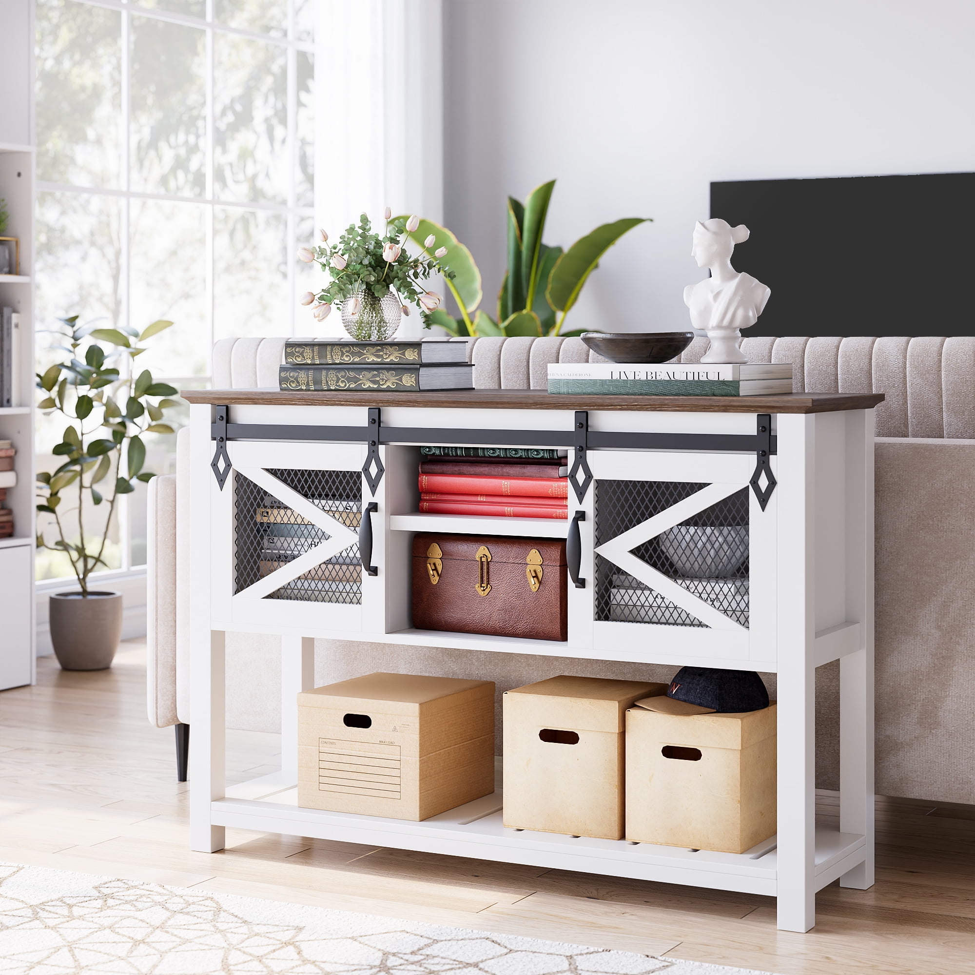 Modern Accent Console Table, Farmhouse Entryway Table with Sliding Barn ...
