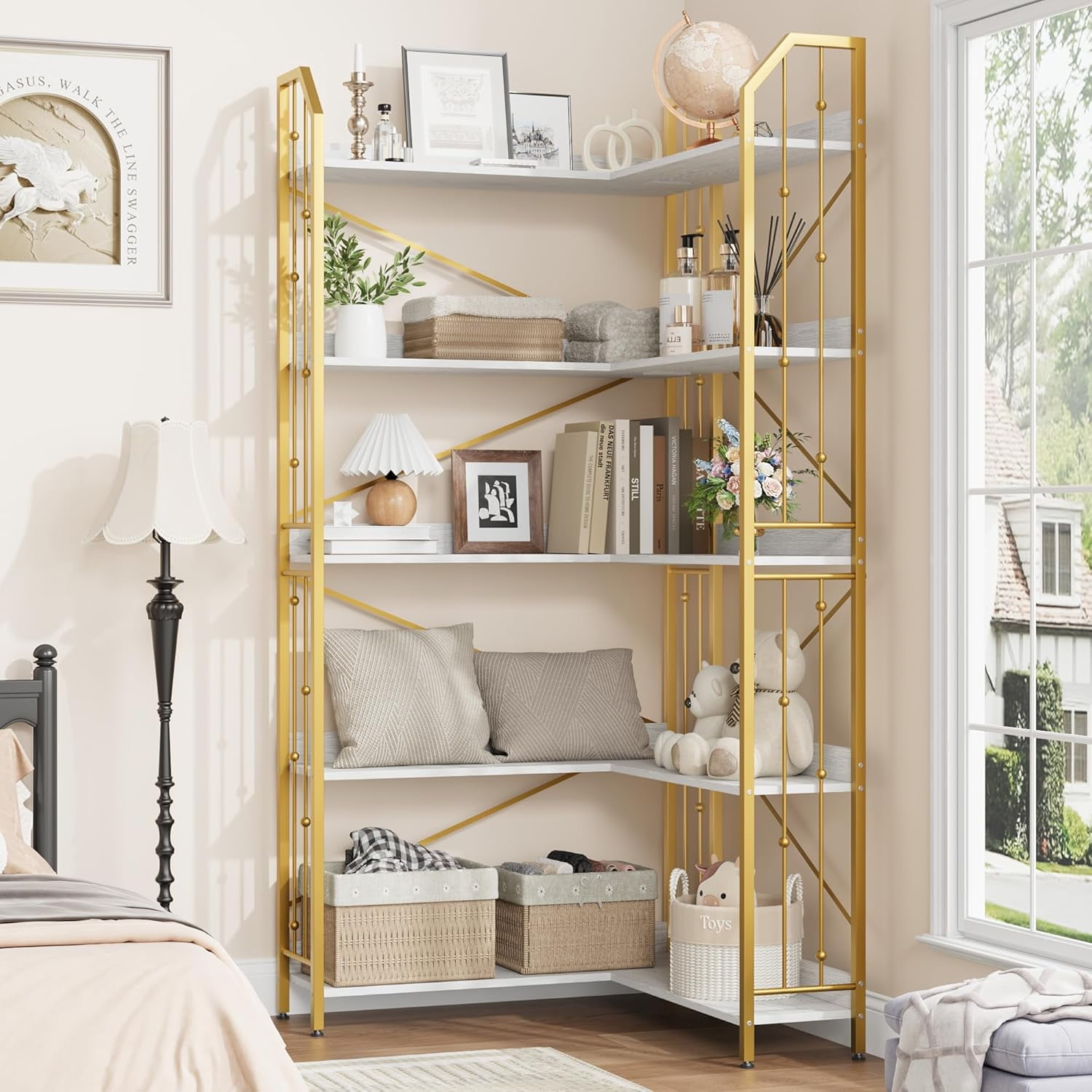 Modern Accent Corner Bookshelf, L Shaped Bookcase, Corner Bookshelves ...