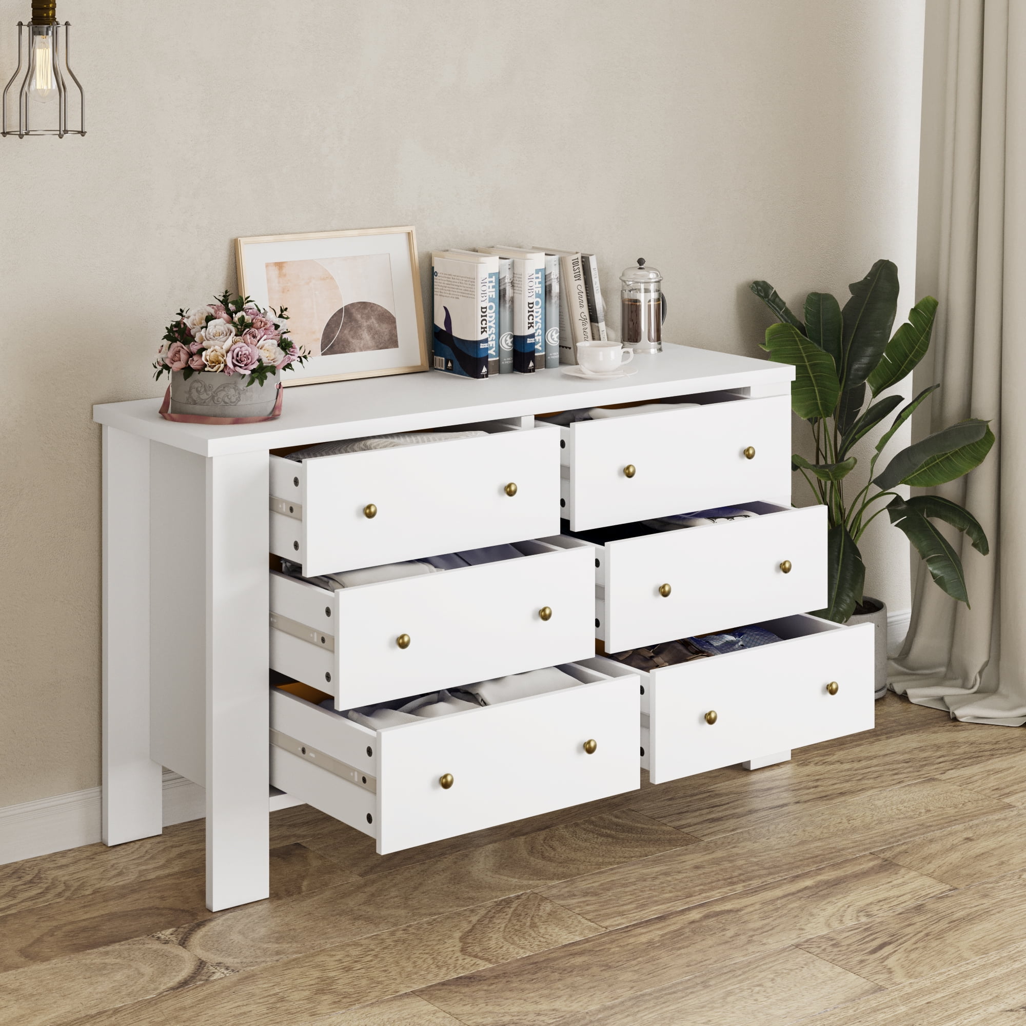 Modern Accent Dresser for Bedroom, Multi-functional Dresser with 6 ...
