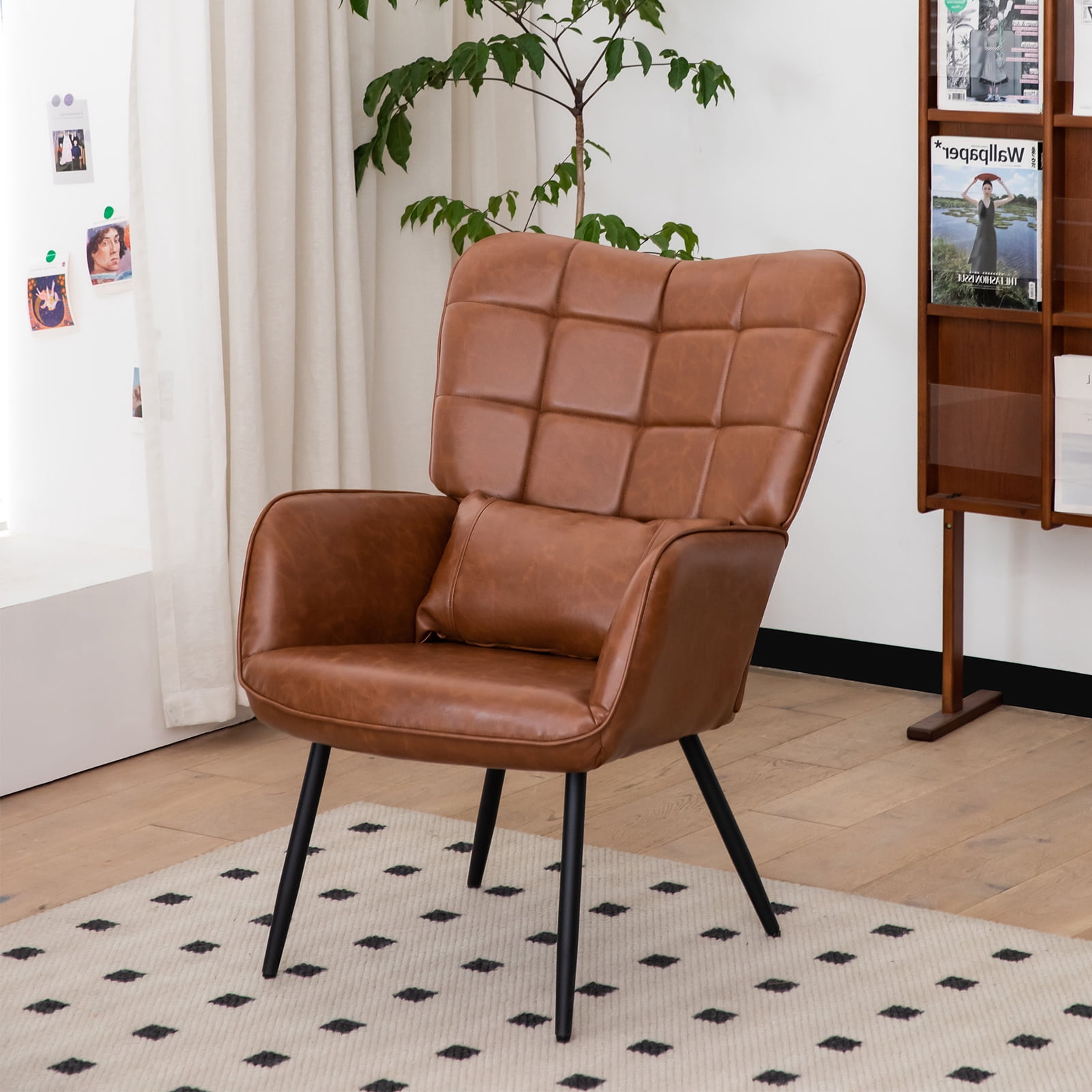 Modern Accent High Back Chair, Bonded Leather Armchair, Living Room ...